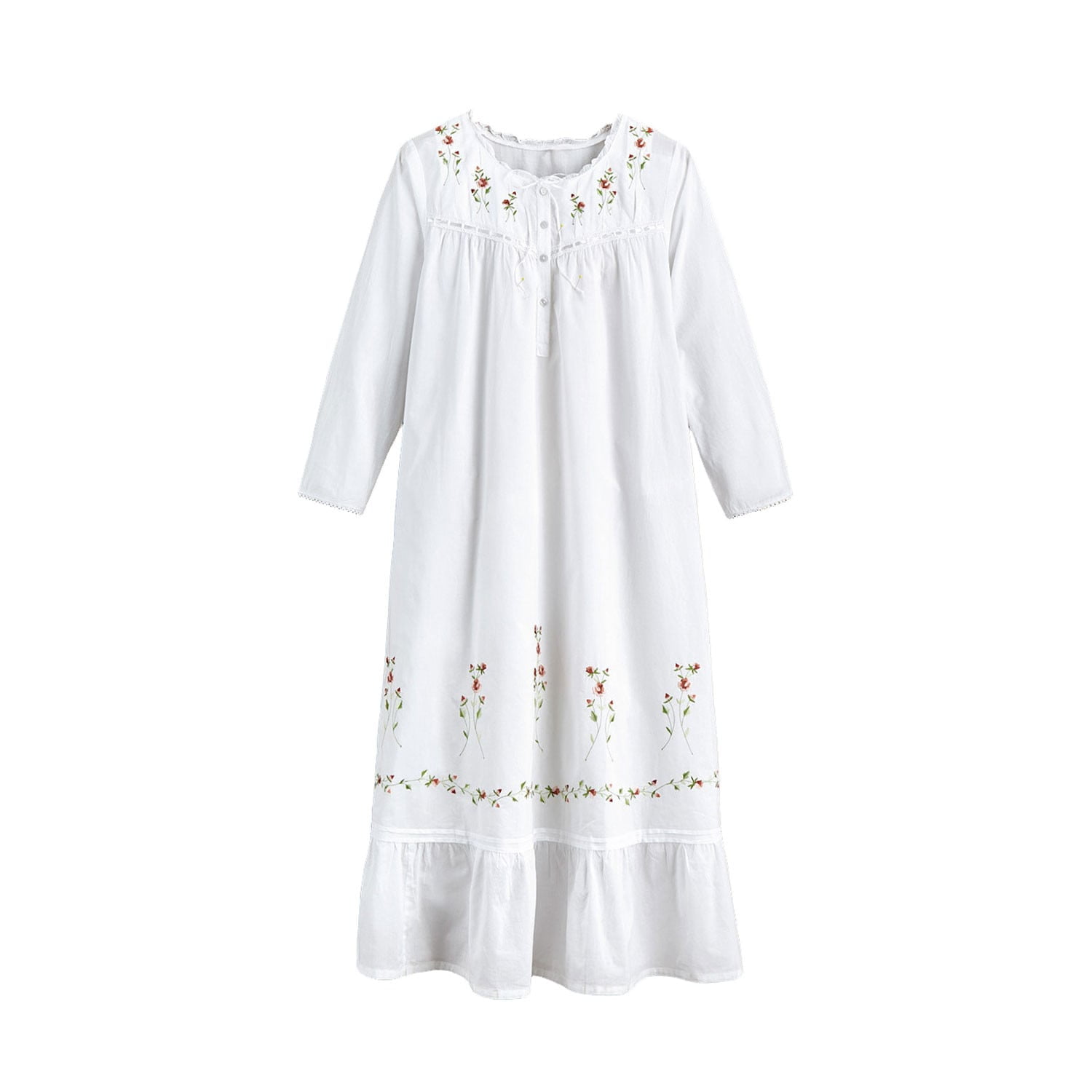 La Cera Women's Cotton Sleepwear, Rosebuds Nightgown, Long Sleeves ...