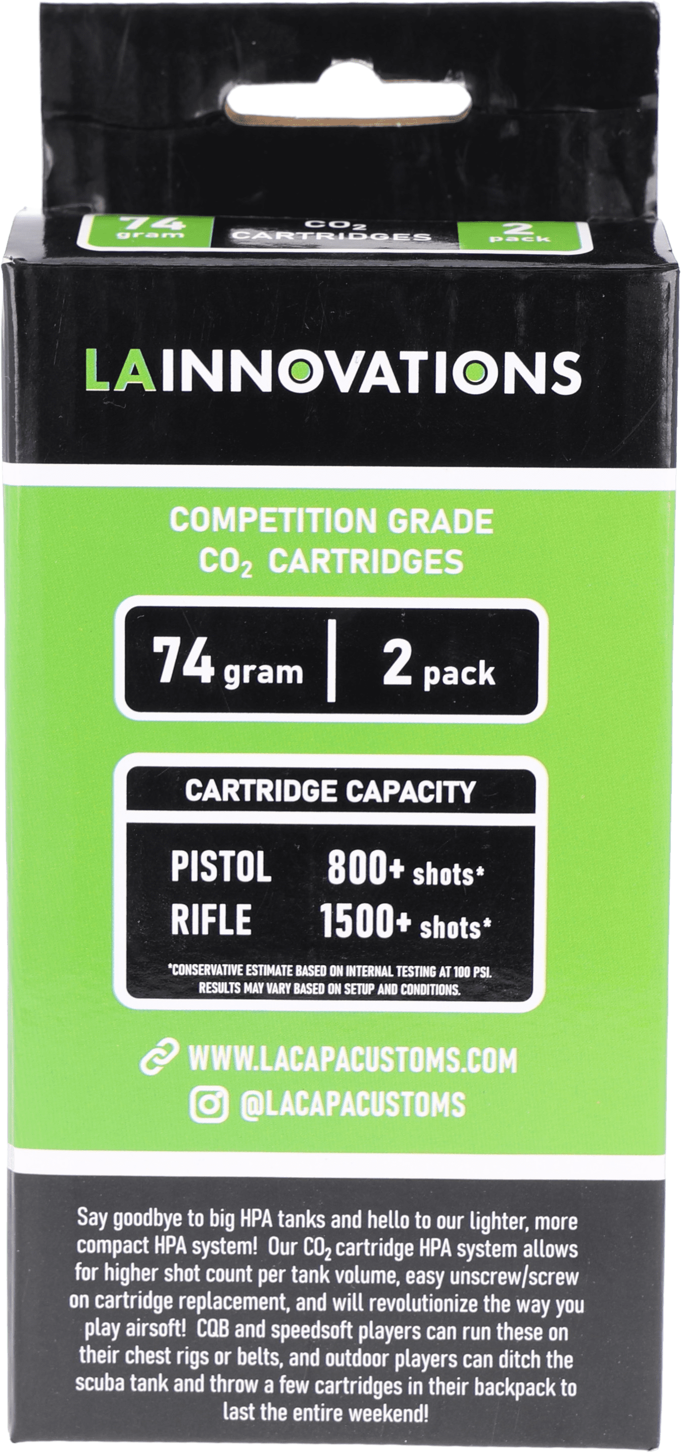 LA Innovations 74g CO2 Cartridges for Airsoft / Airgun (2 Pack) - Walmart.com