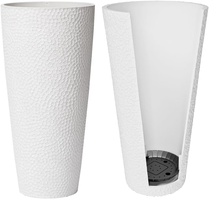LA JOLIE MUSE 28 Inch Extra Large Planters for Outdoor Plants,Sets of 2 White Tall Planters,Self ...