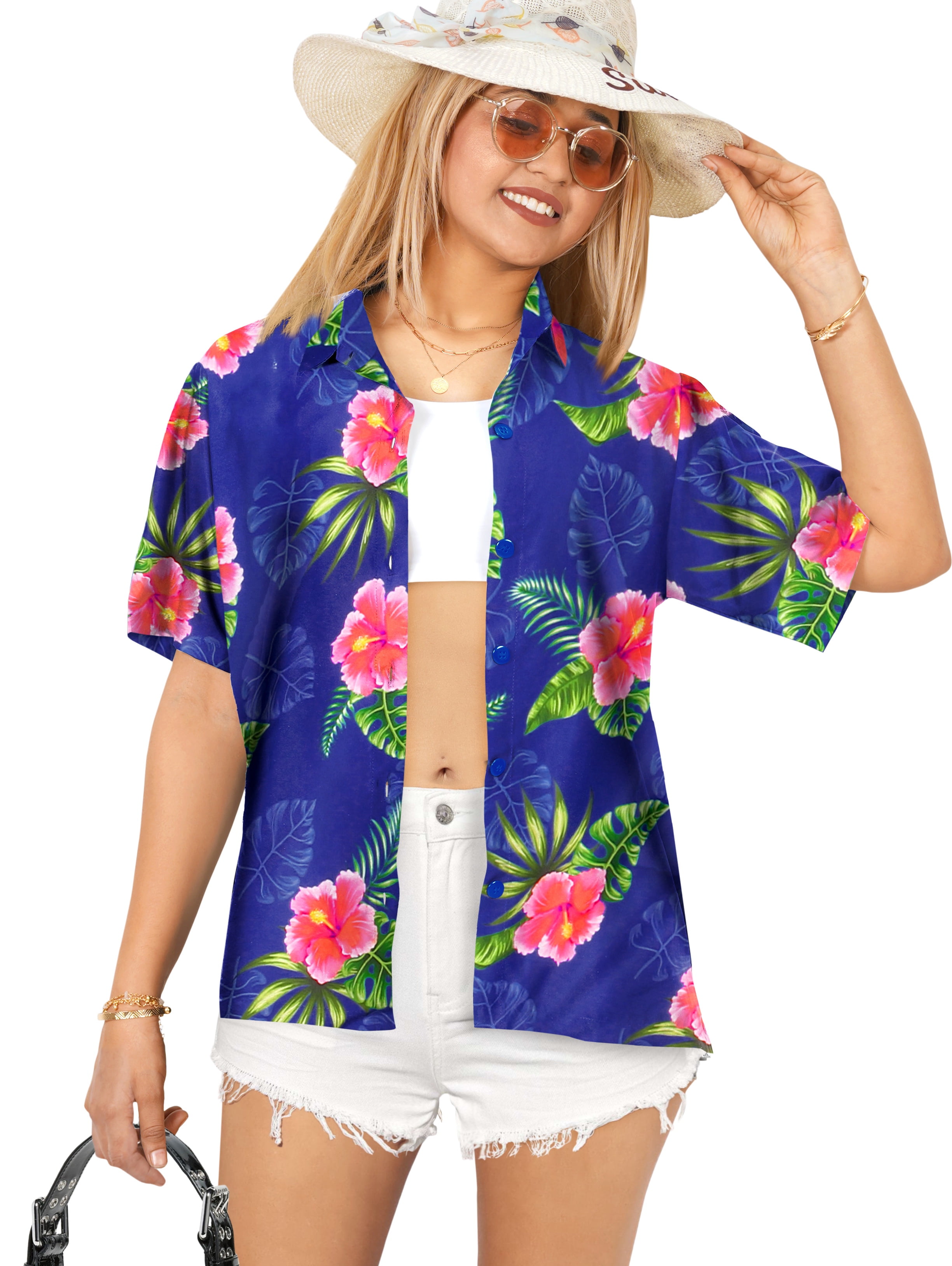 LA LEELA Button Down Shirt for Women Casual Summer Beach Party Short ...