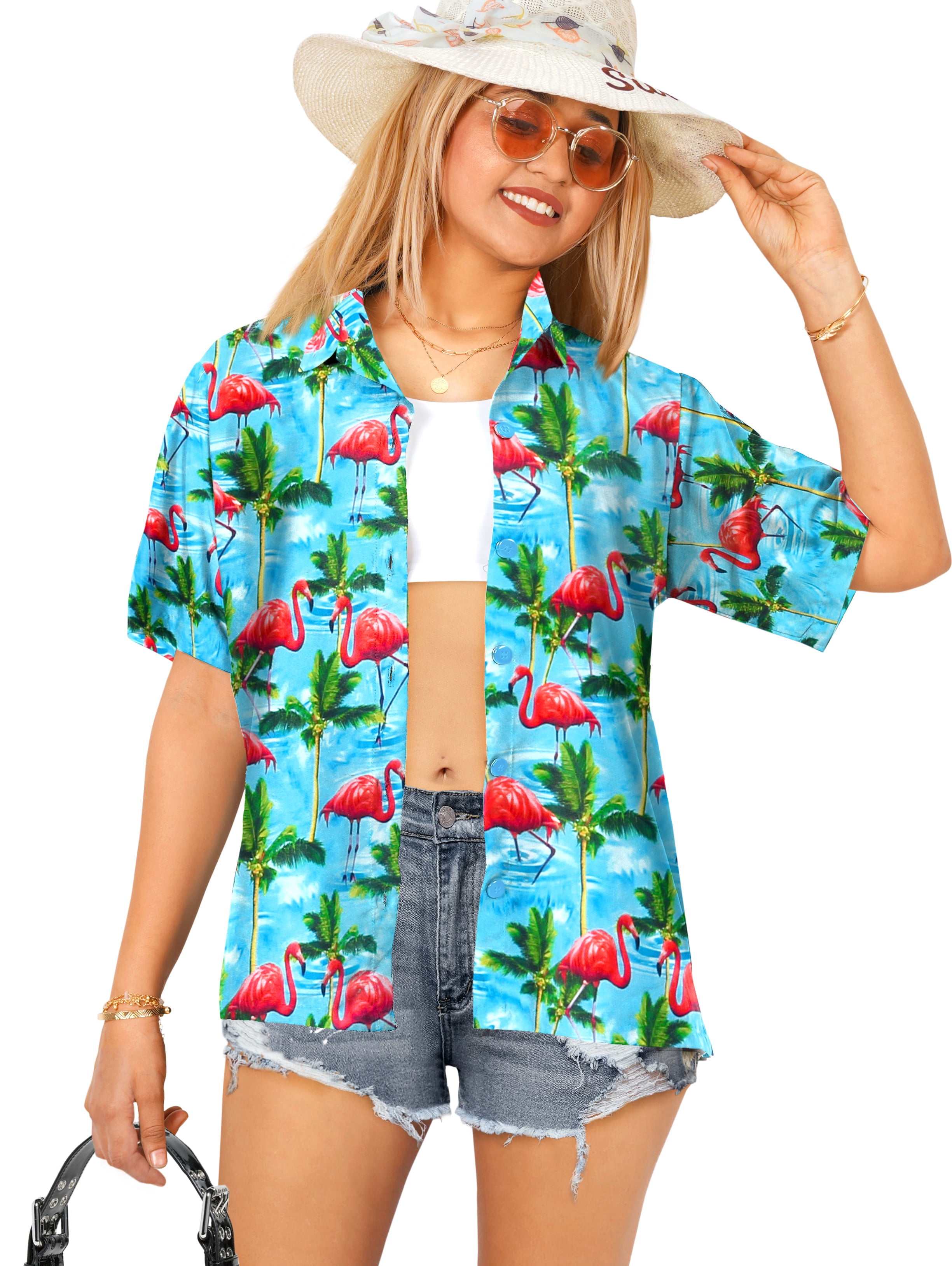 LA LEELA Button Down Shirt for Women Casual Summer Beach Party Short ...