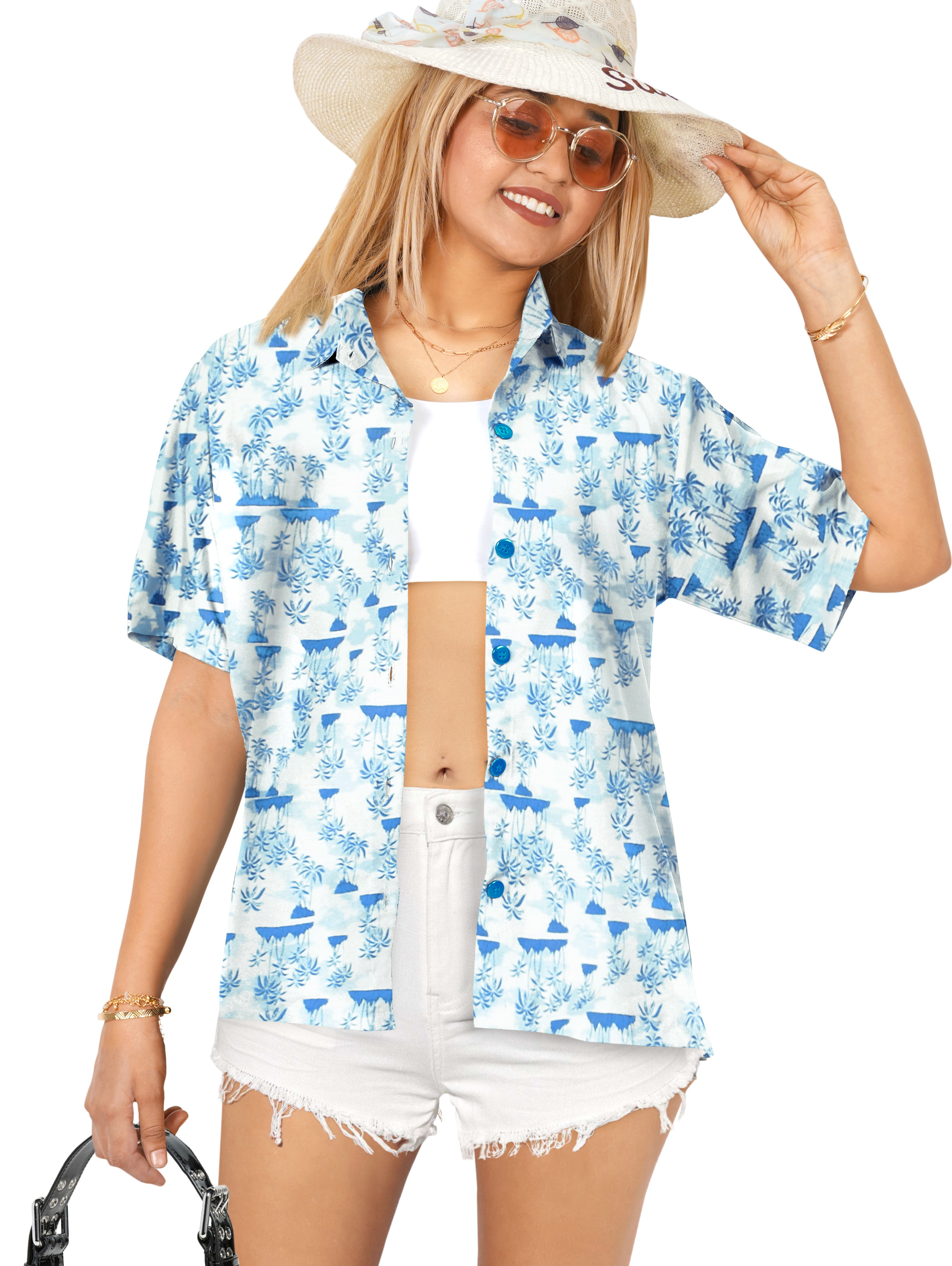 LA LEELA Hawaiian Shirts Womens Bohemian Blouse Cotton Linen Effect ...