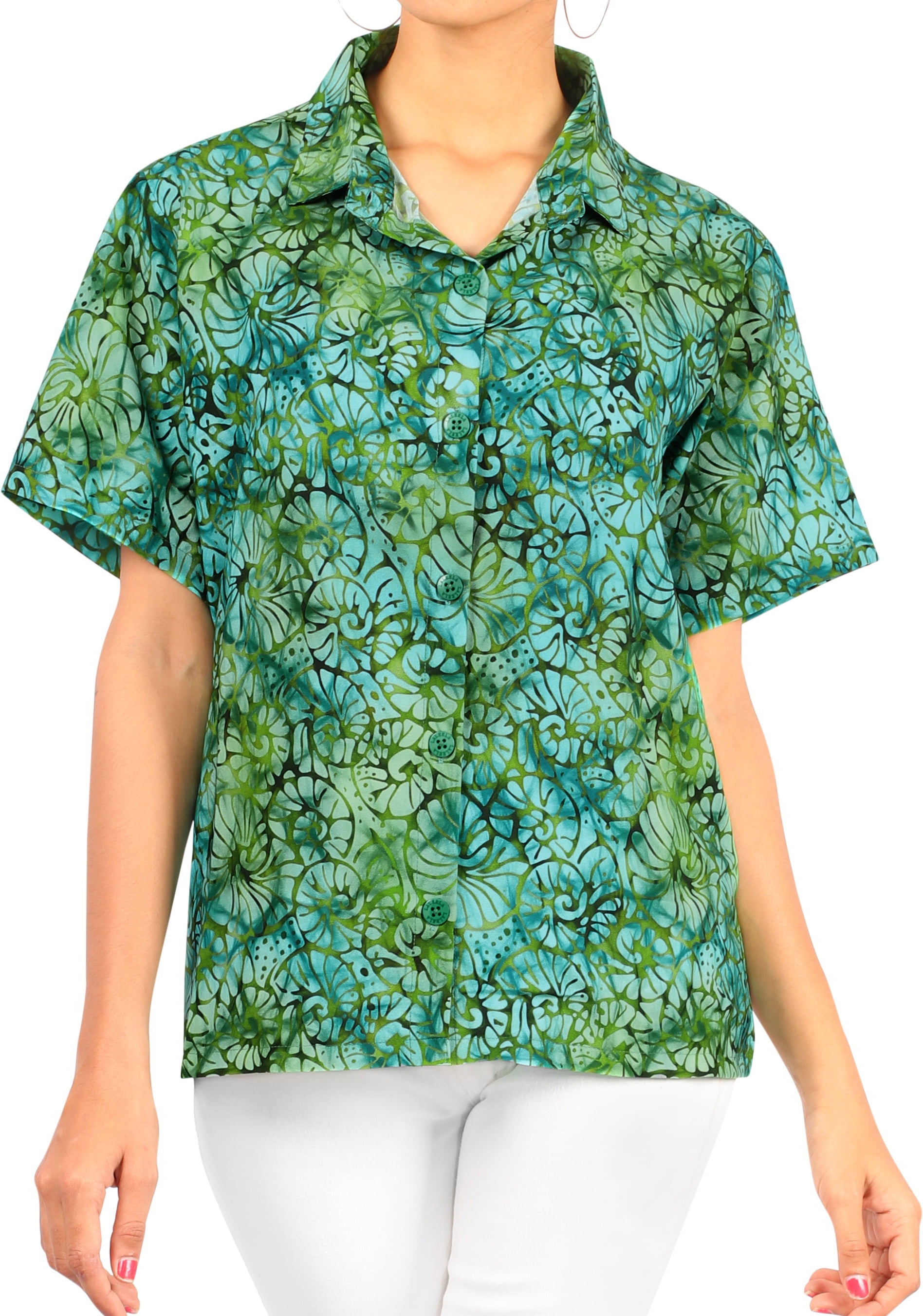 LA LEELA Hawaiian Shirts Womens Casual Summer Beach Party Blouse Shirt ...