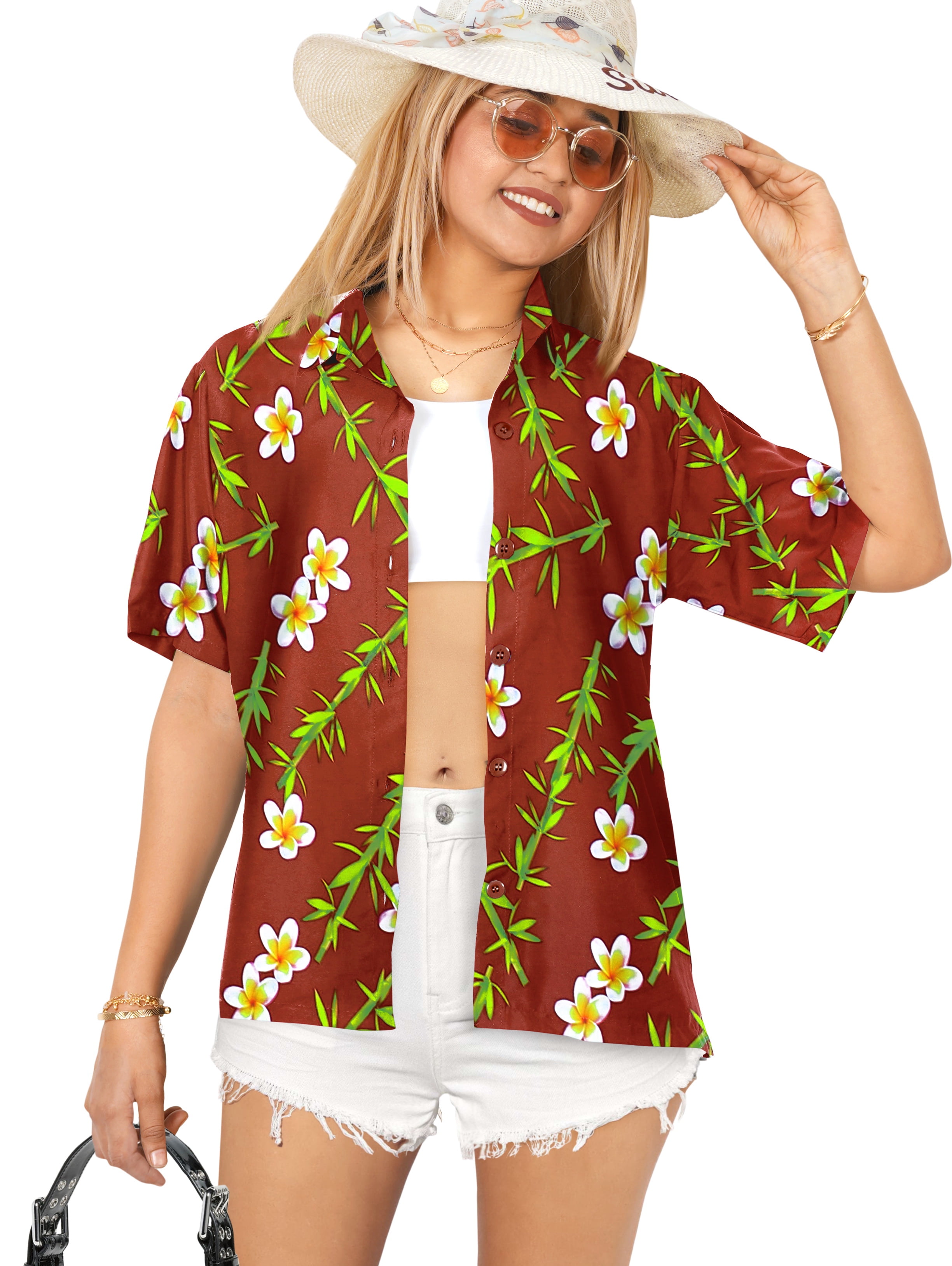 LA LEELA Hawaiian Shirts Womens Casual Summer Beach Party Tops Blouses ...