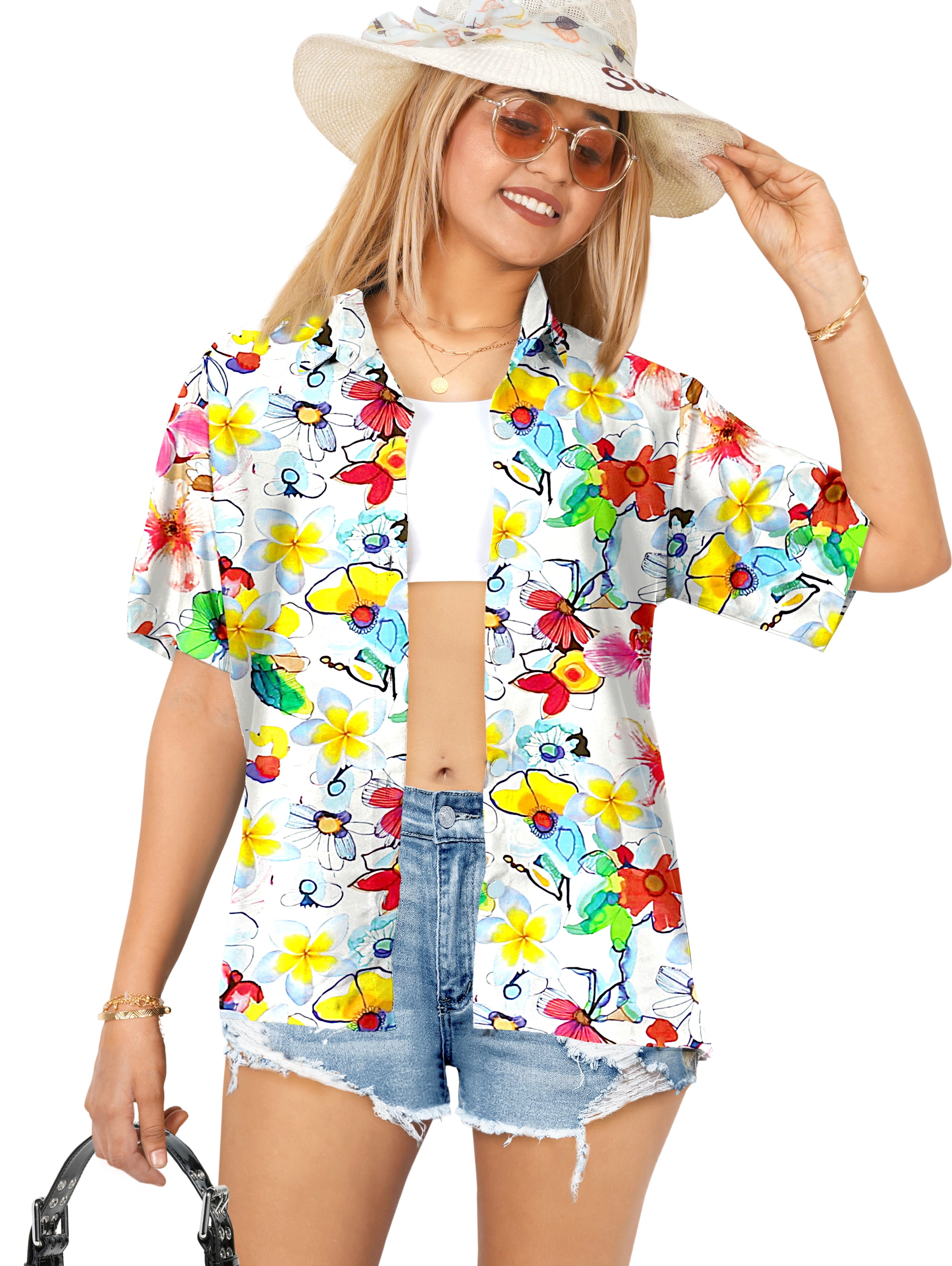 LA LEELA Hawaiian Shirts Womens Casual Summer Button Down Beach Party ...
