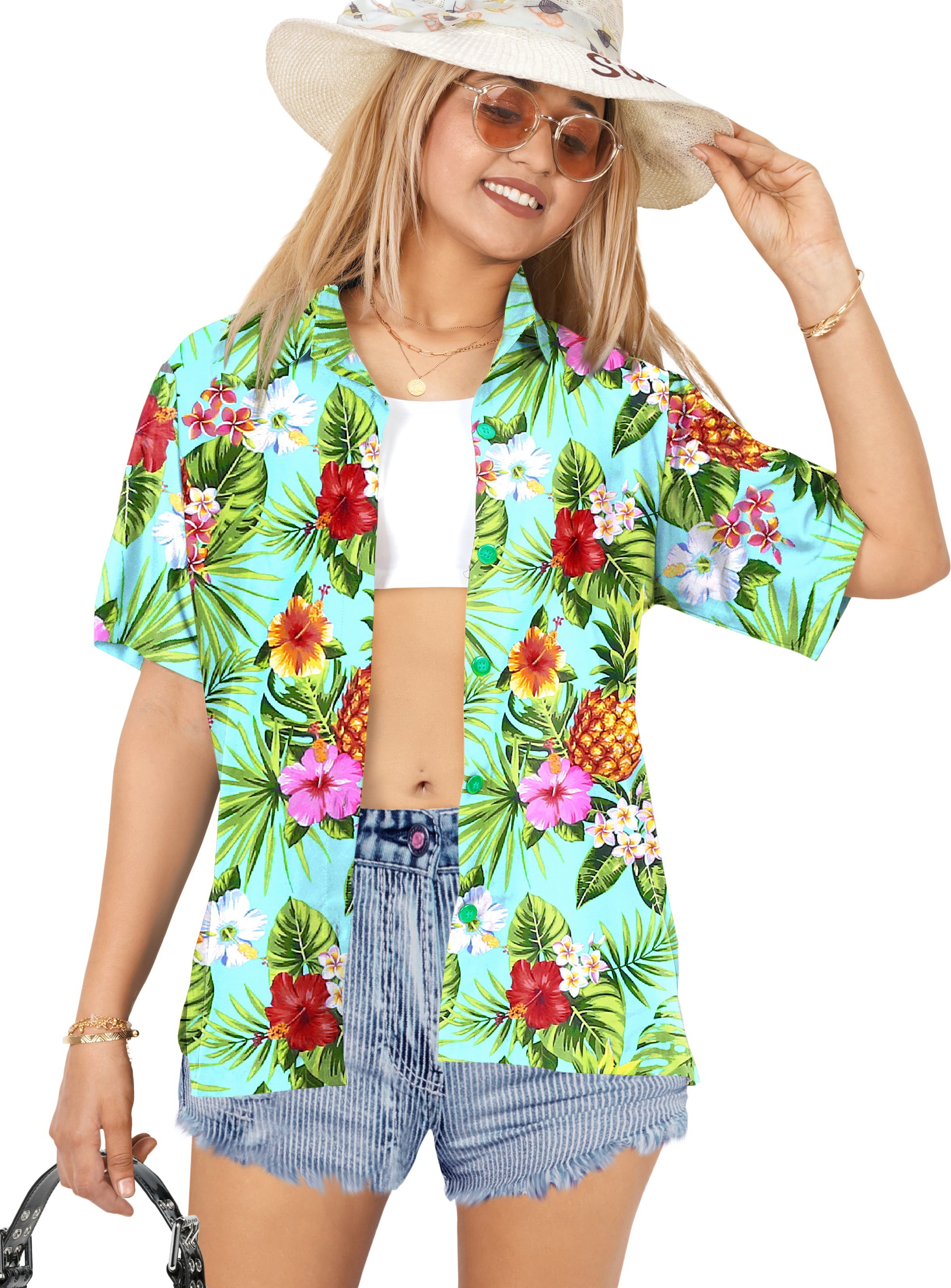 LA LEELA Hawaiian Shirts Womens Short Sleeve Tops Tropical Vacation ...