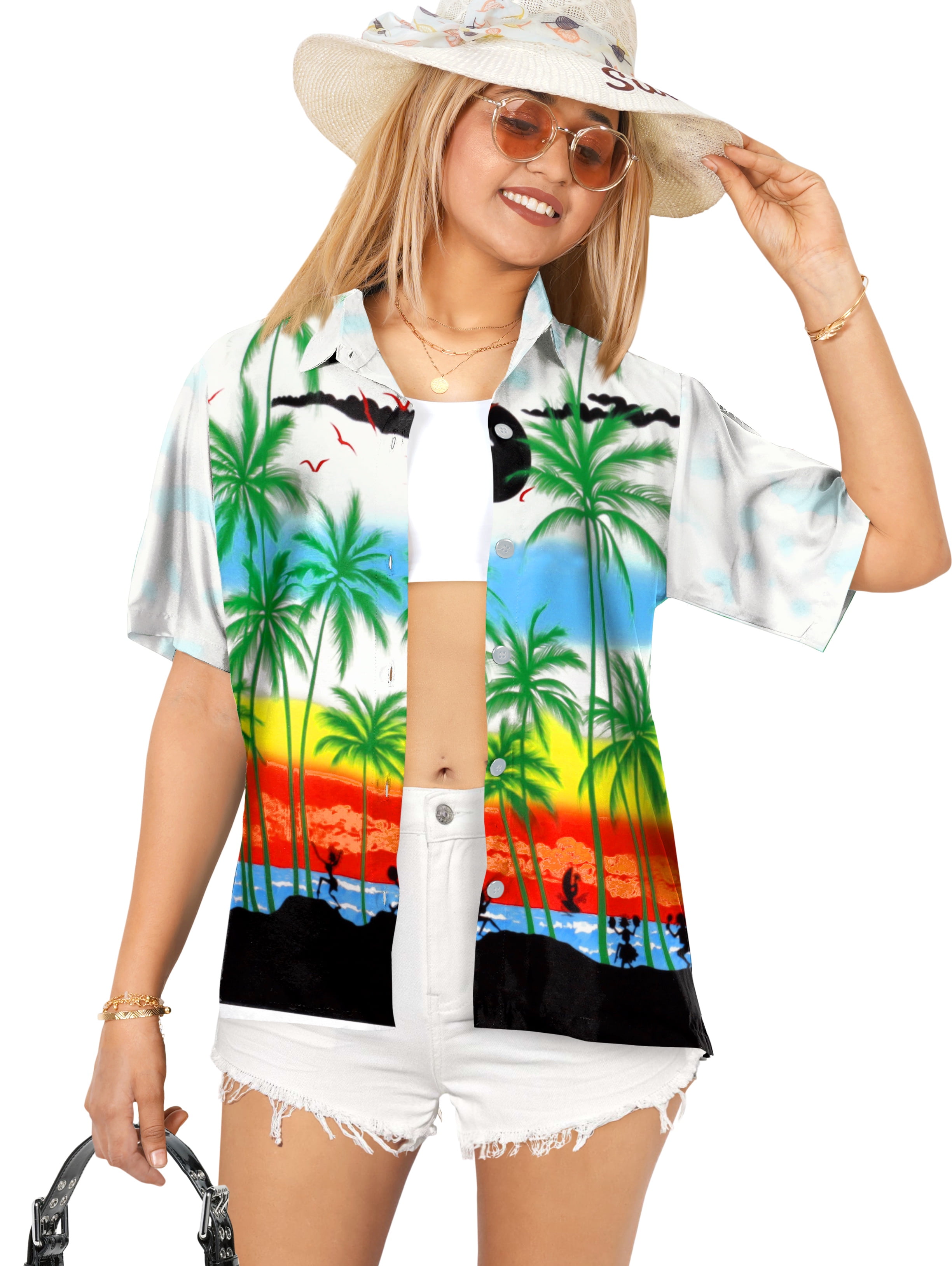 LA LEELA Hawaiian Shirts Womens Summer Beach Party Blouse Shirt Dressy ...