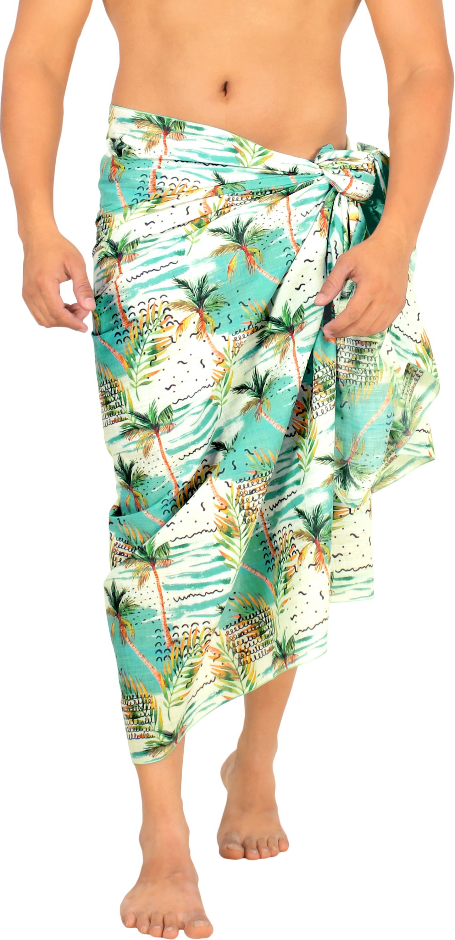 LA LEELA Men's Cotton Linen Effect Sulu Beach Wrap Sarong Bathing Suit ...