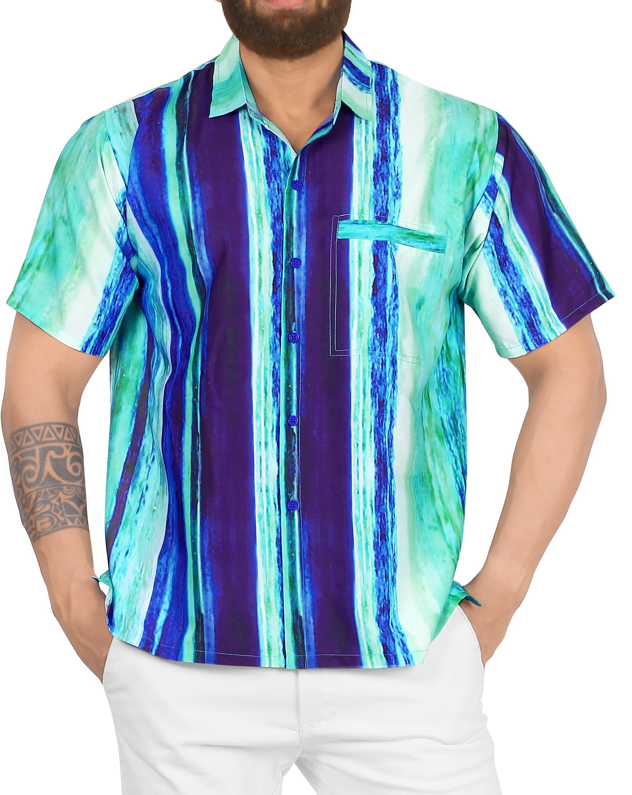 LA LEELA Men's Fashion Beach Hawaiian Button up Overshirt XXL Blue ...