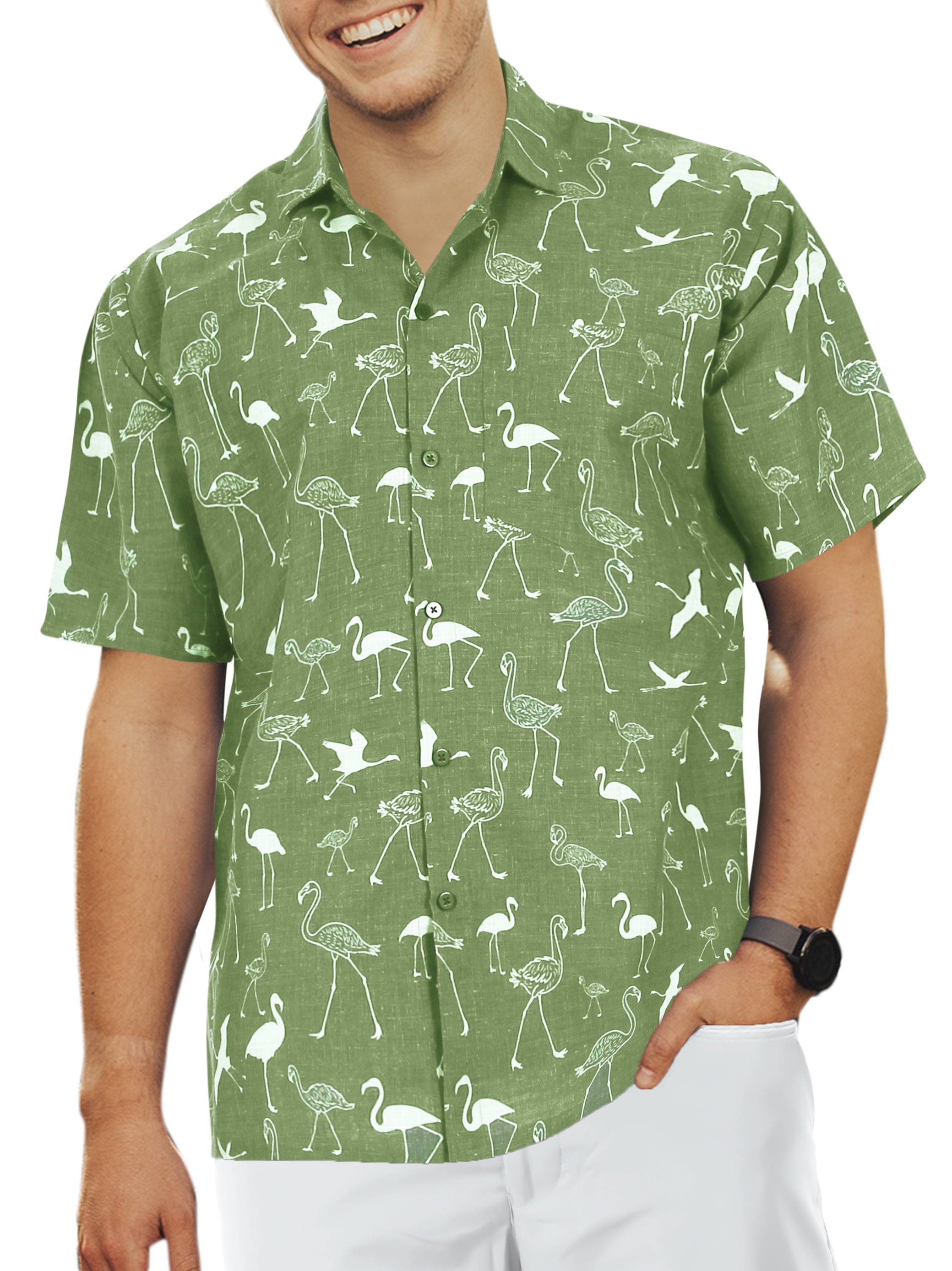 LA LEELA Men's Funky Hawaiian Shirt Cotton Linen Effect Button Down ...