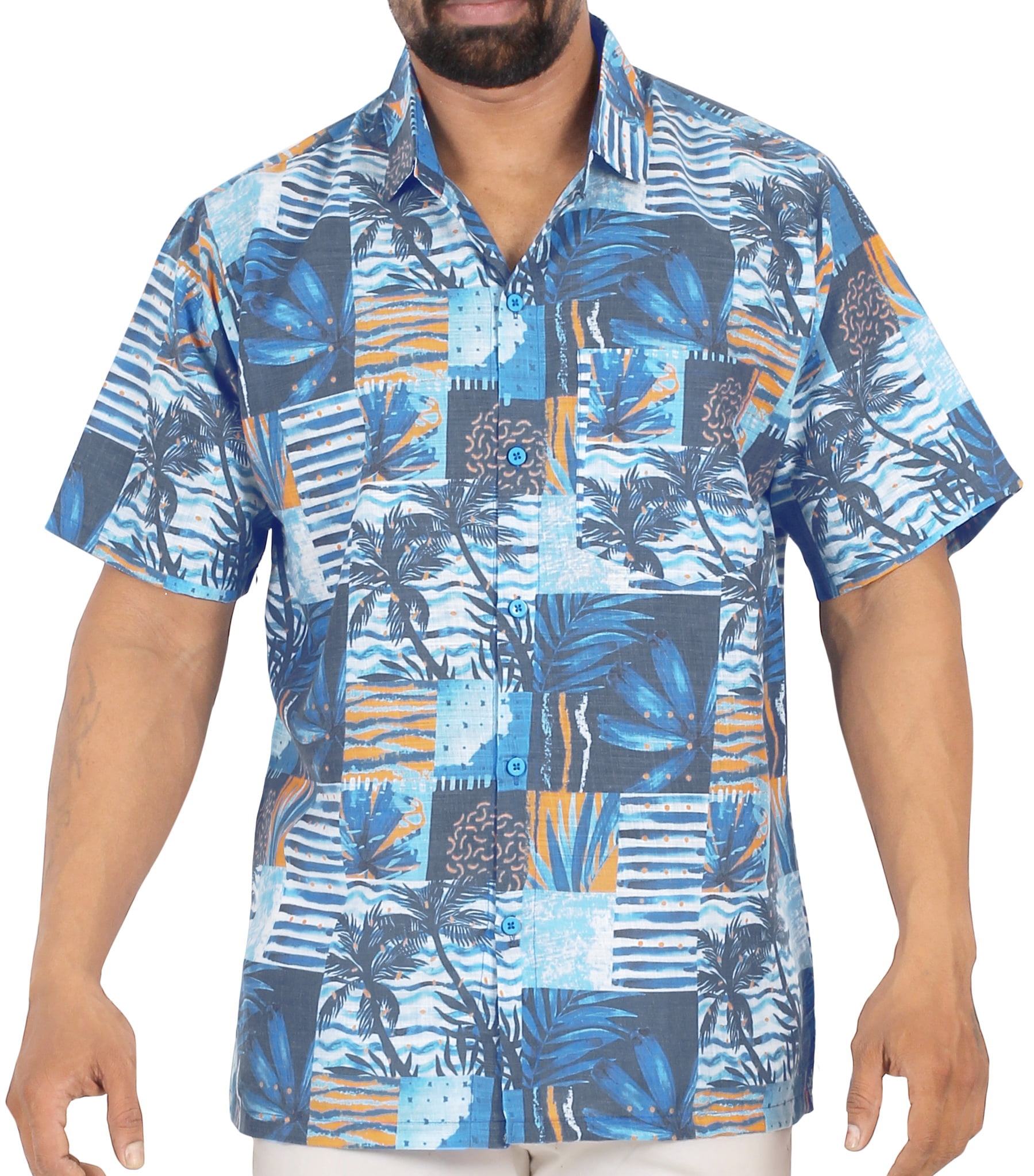 LA LEELA Men's Hawaiian Casual Cotton Linen Effect Button Down Shirt ...