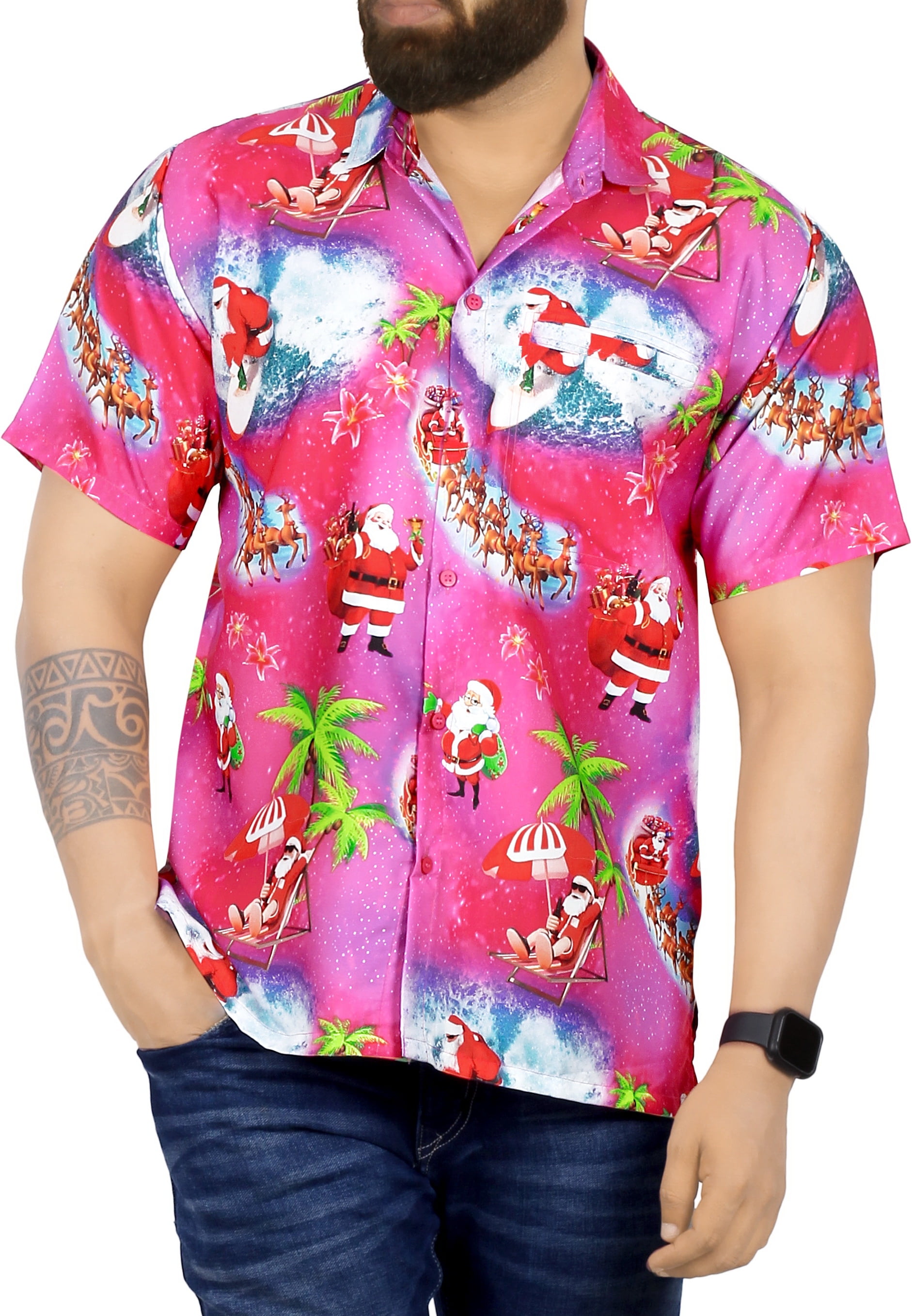 LA LEELA Men's Hawaiian Christmas Tree Shirts Short Sleeve Button Down ...