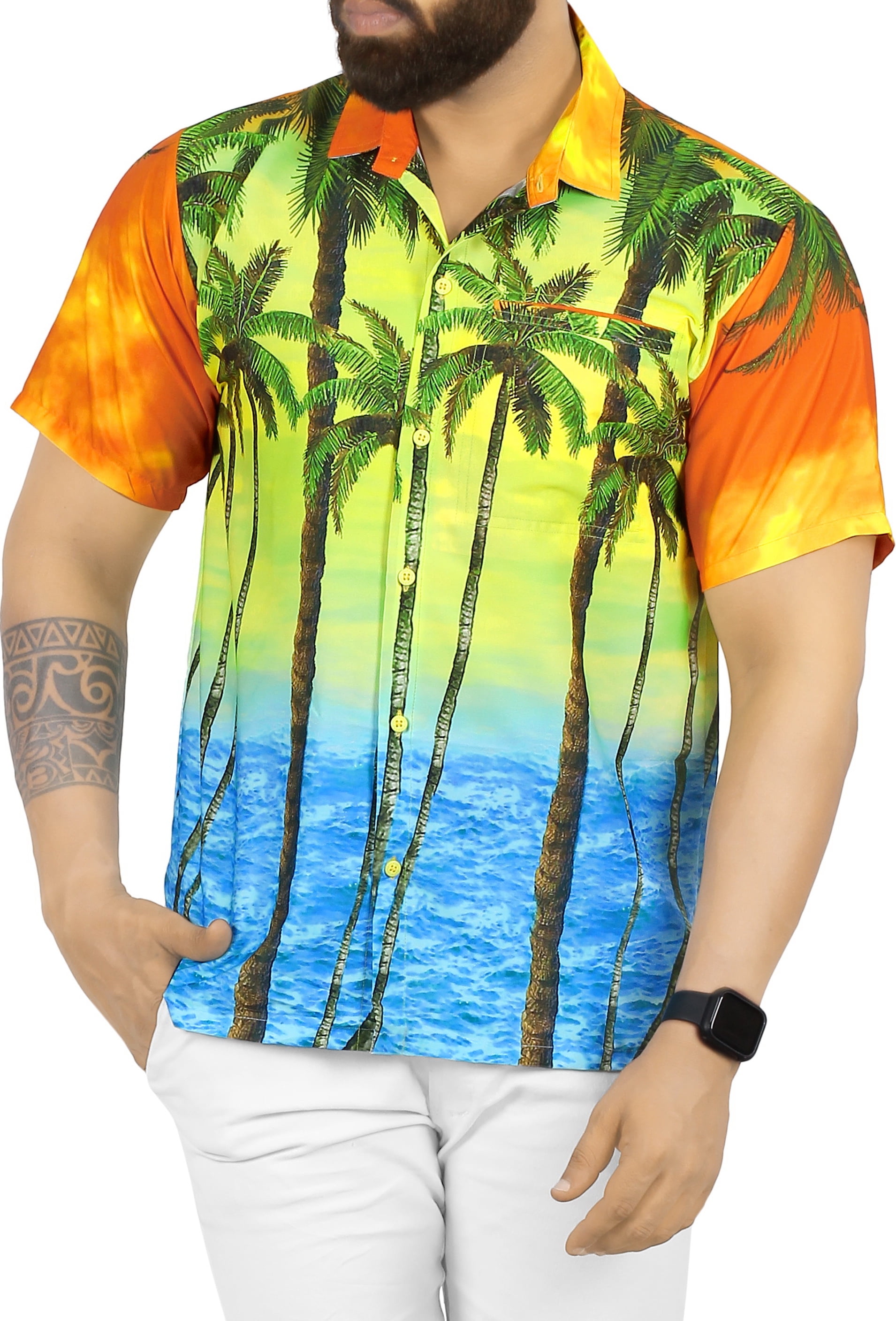 LA LEELA Men's Hawaiian Shirt Aloha Casual Beach Shirts Button Down ...