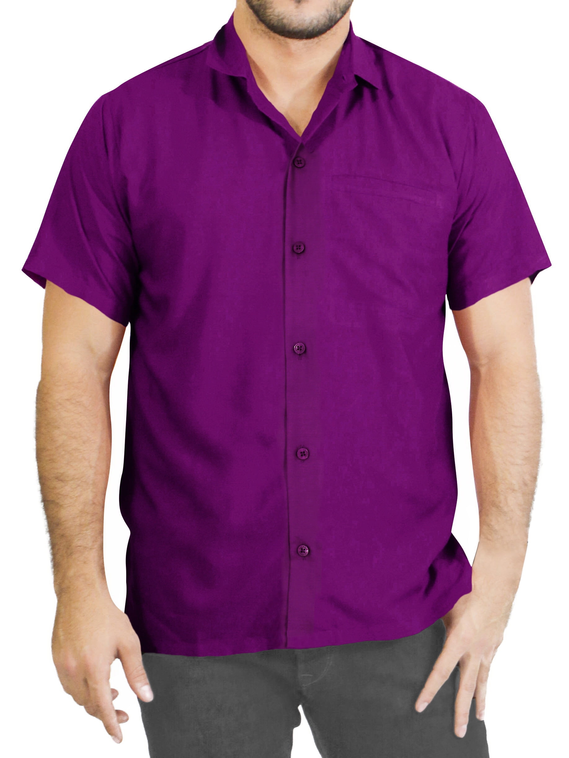 LA LEELA Men's Hawaiian Shirt Solid Beach Shirts Casual Button Down ...