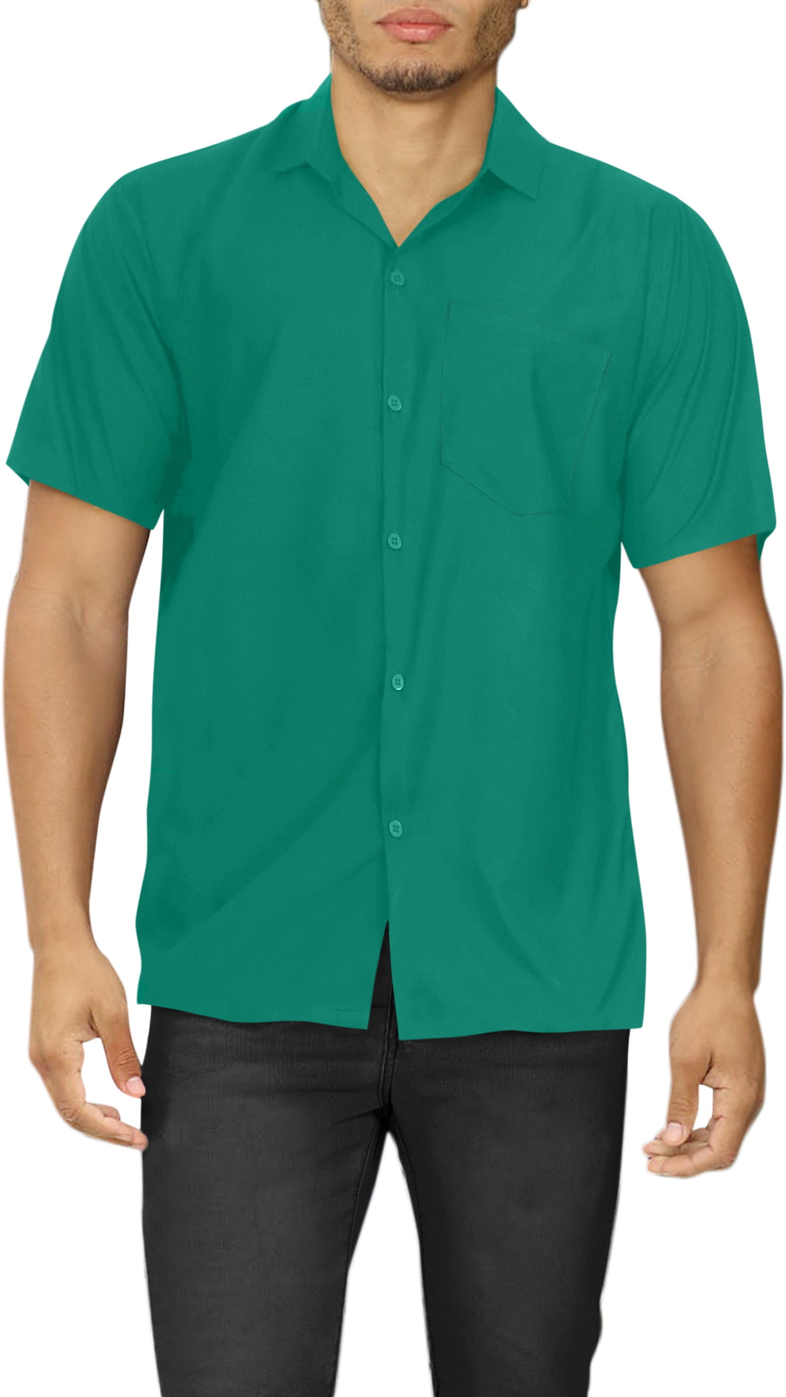 LA LEELA Men's Hawaiian Shirt Solid Beach Shirts Casual Button Up Short ...
