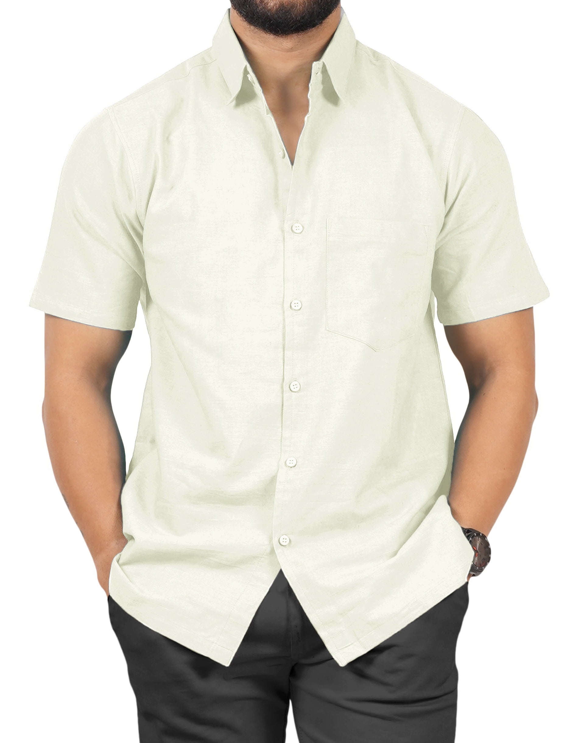 LA LEELA Men's Hawaiian Shirt Solid Casual Short Sleeve Button Down ...