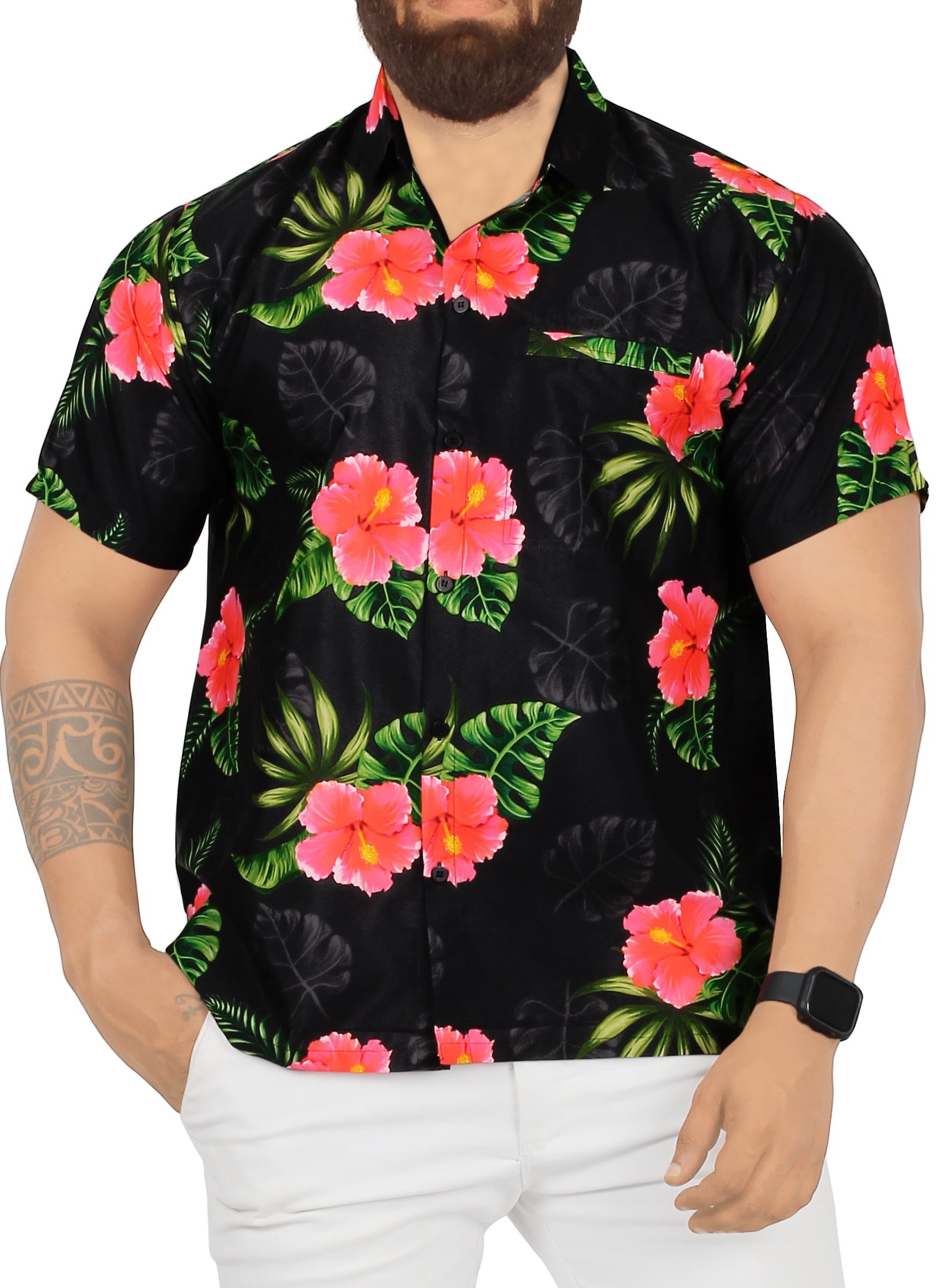 LA LEELA Men's Hawaiian Shirts Short Sleeve Button Down Shirt Floral ...