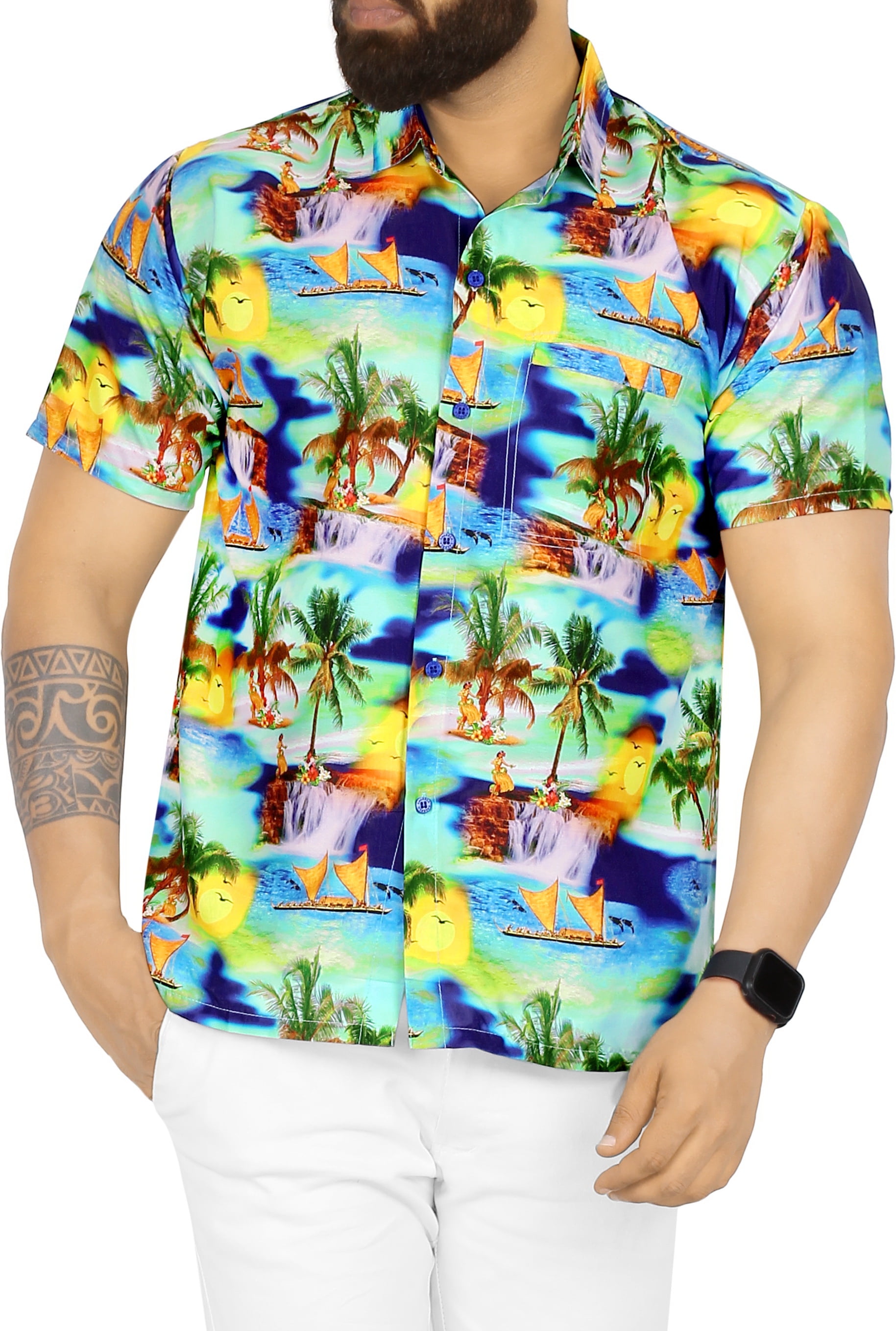 LA LEELA Men's Short Sleeve Summer Beaches Hawaiian Shirts Stylish Beach Tops Vacation Cruise ...