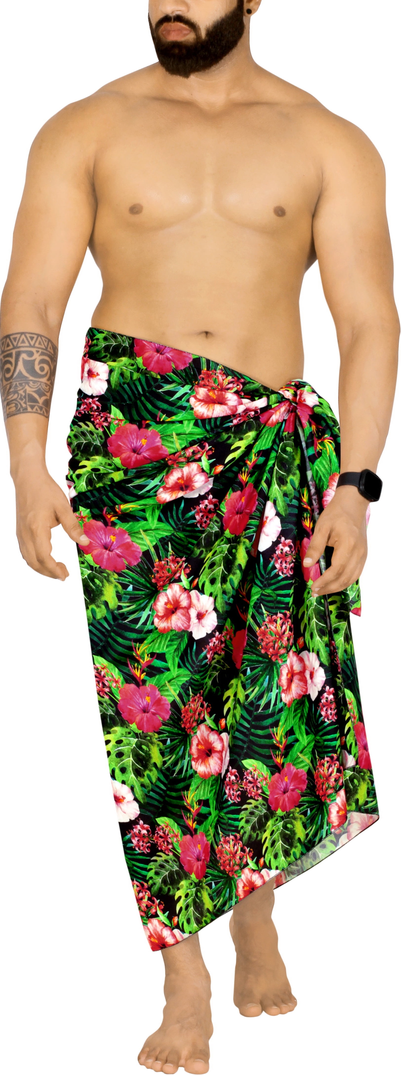 LA LEELA Men's Swim Trunk Beachwear Sarong Pareo Wrap One Size Red, Floral - Walmart.com