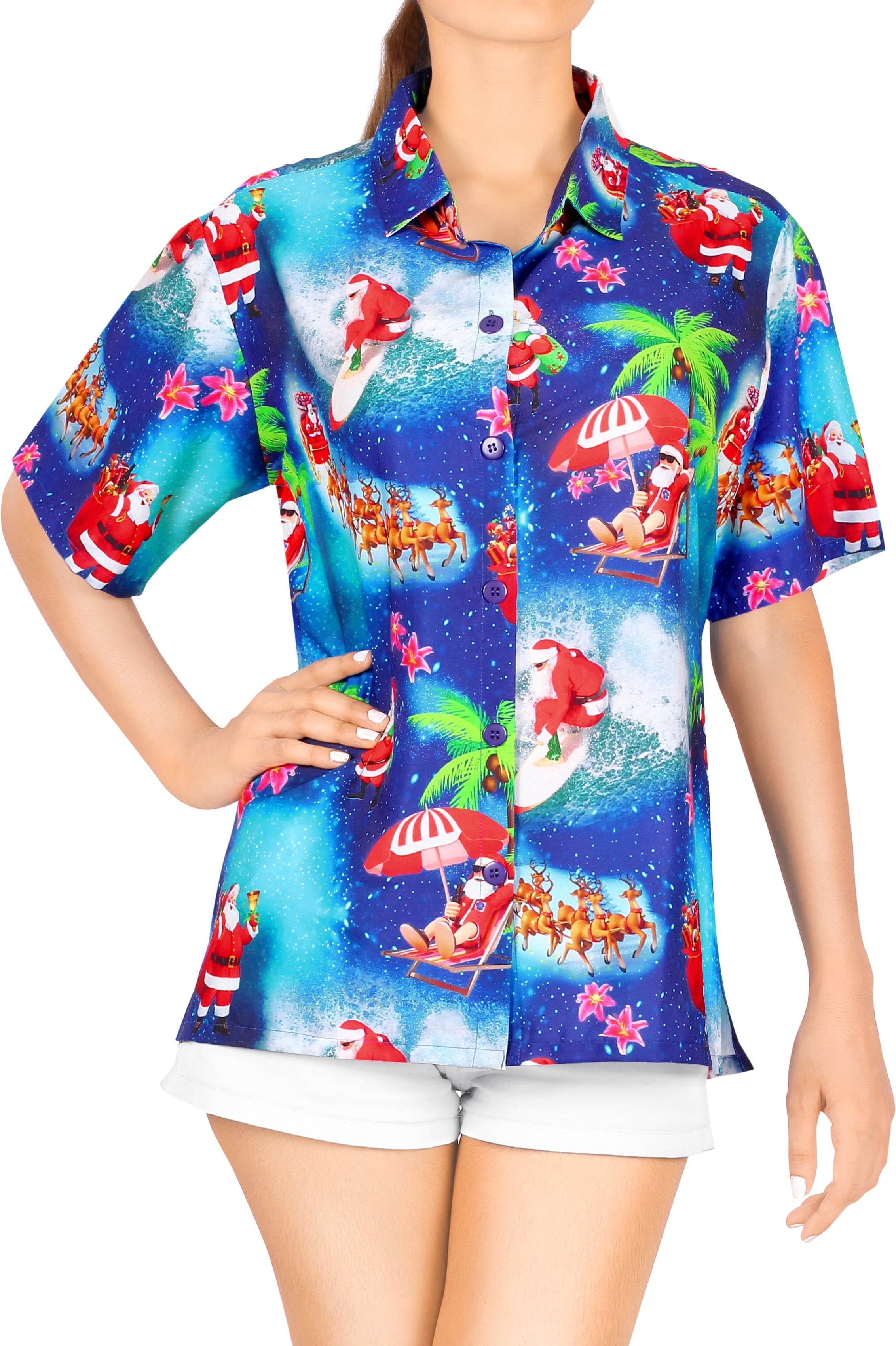 LA LEELA Women's Beach Funny Santa Claus Party Holiday Blouse Shirt ...