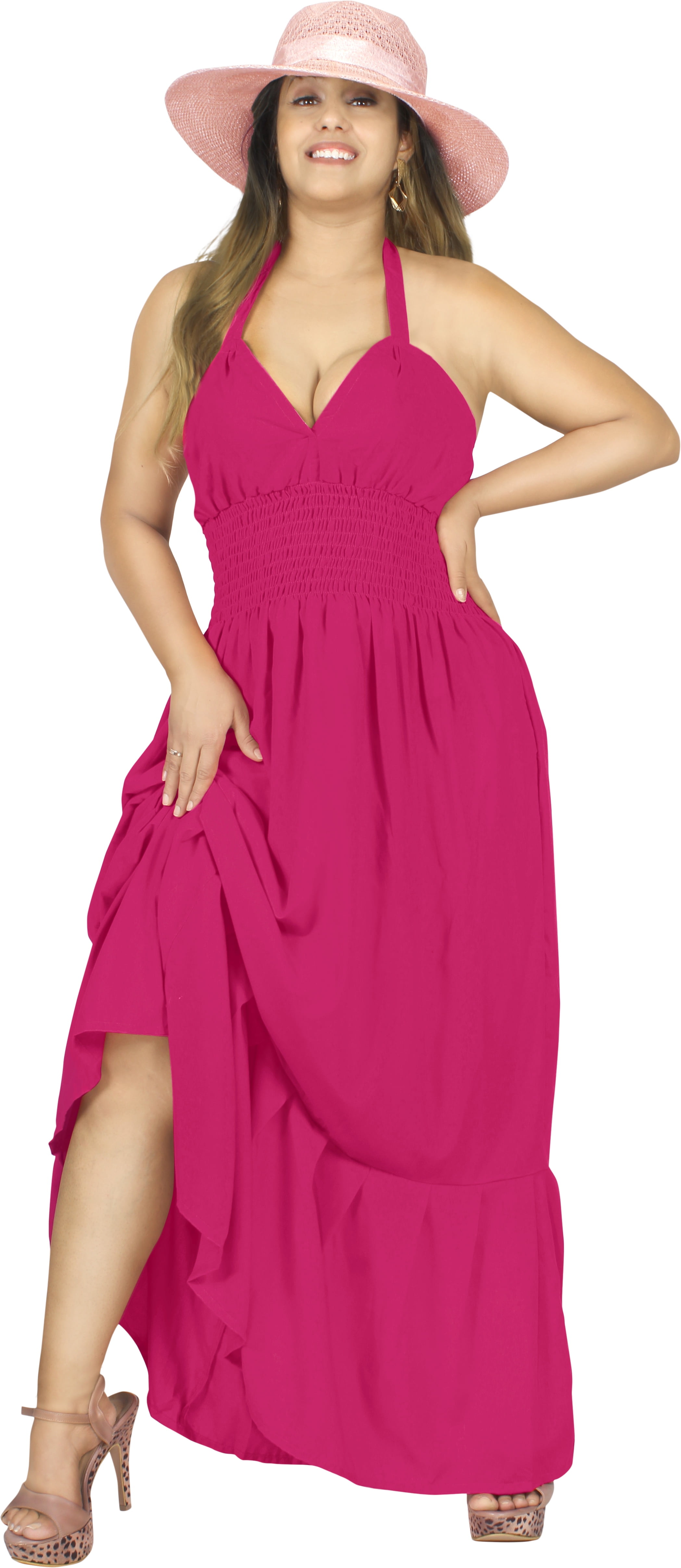 LA LEELA Women's Beach Summer Solid Halter Tube Top Maxi Evening Frill ...