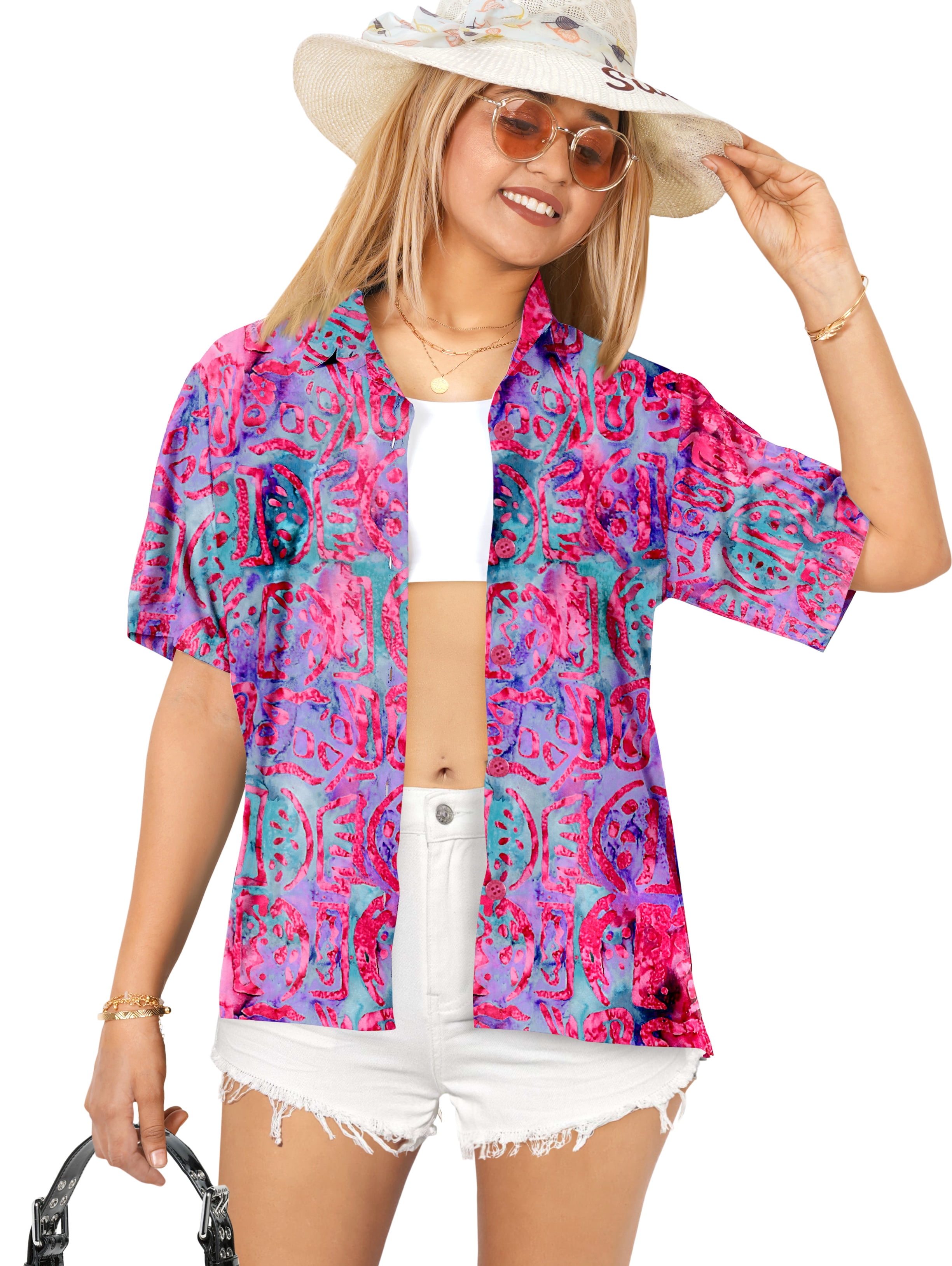 LA LEELA Women's Button Down Blouses Casual Summer Beach Party Blouse ...