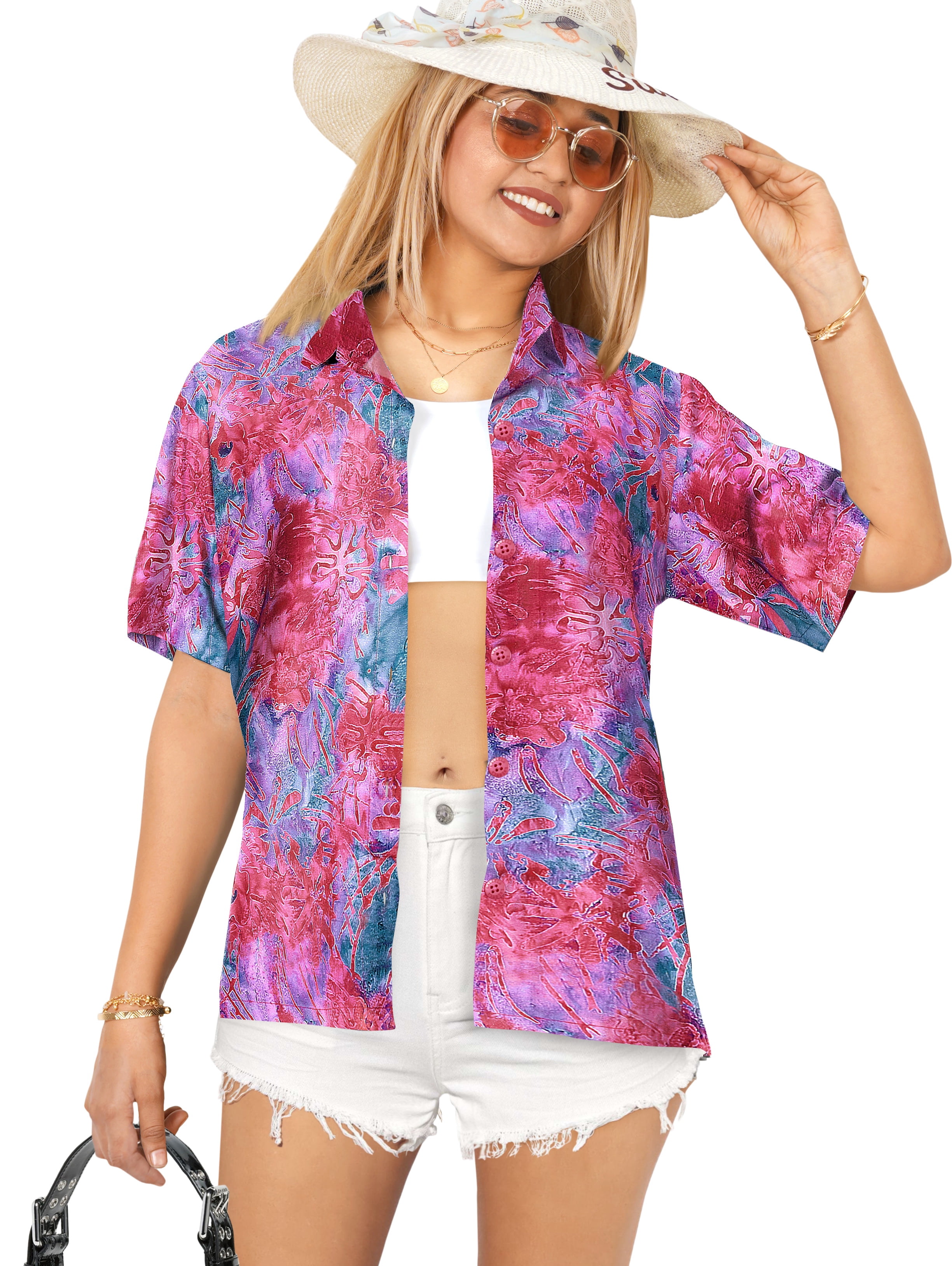 LA LEELA Women's Button Down Blouses Casual Summer Beach Party Blouse ...