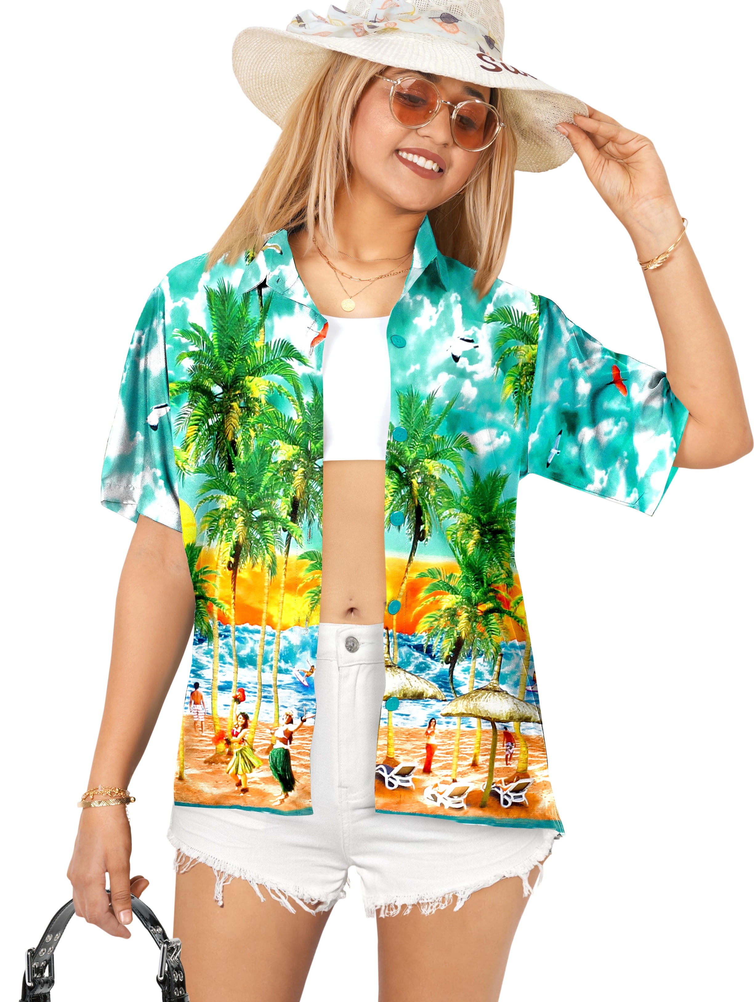 LA LEELA Women's Button Down Blouses Summer Beach Party Blouse Shirt ...