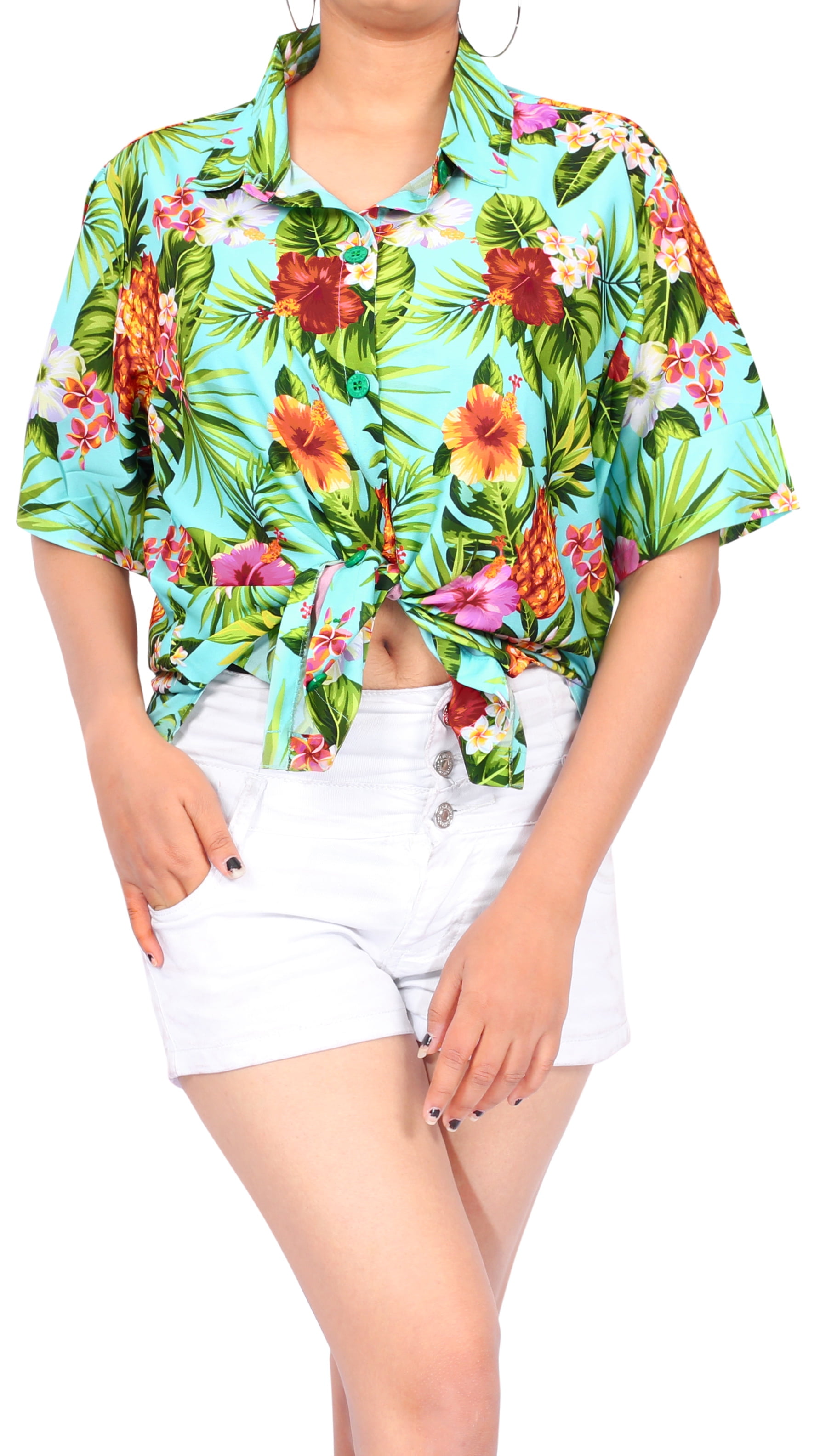 LA LEELA Women's Button Down Blouses Short Sleeve Tropical Vacation ...