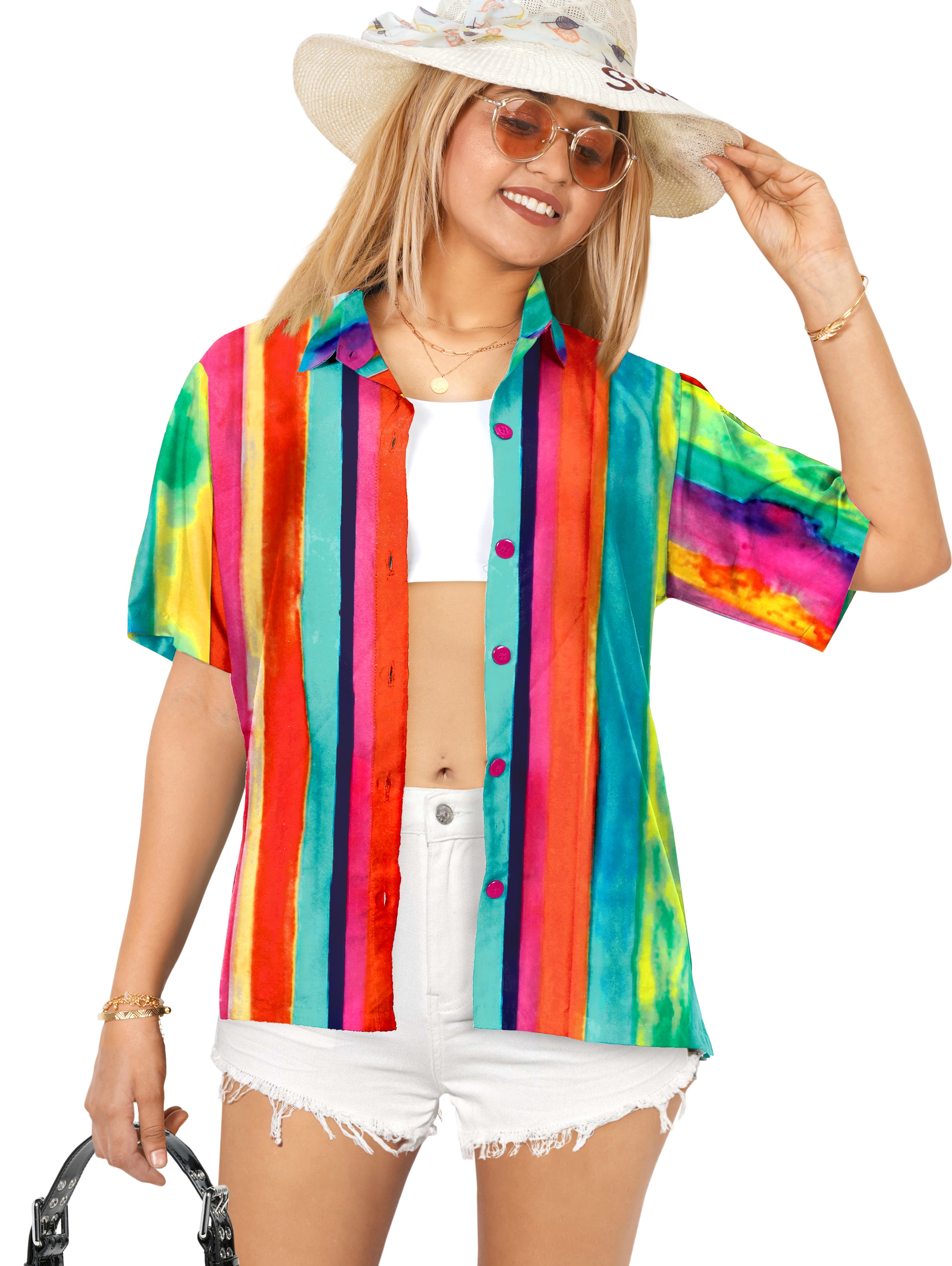 LA LEELA Women's Button Down Blouses Short Sleeve Vacation Tops Casual ...