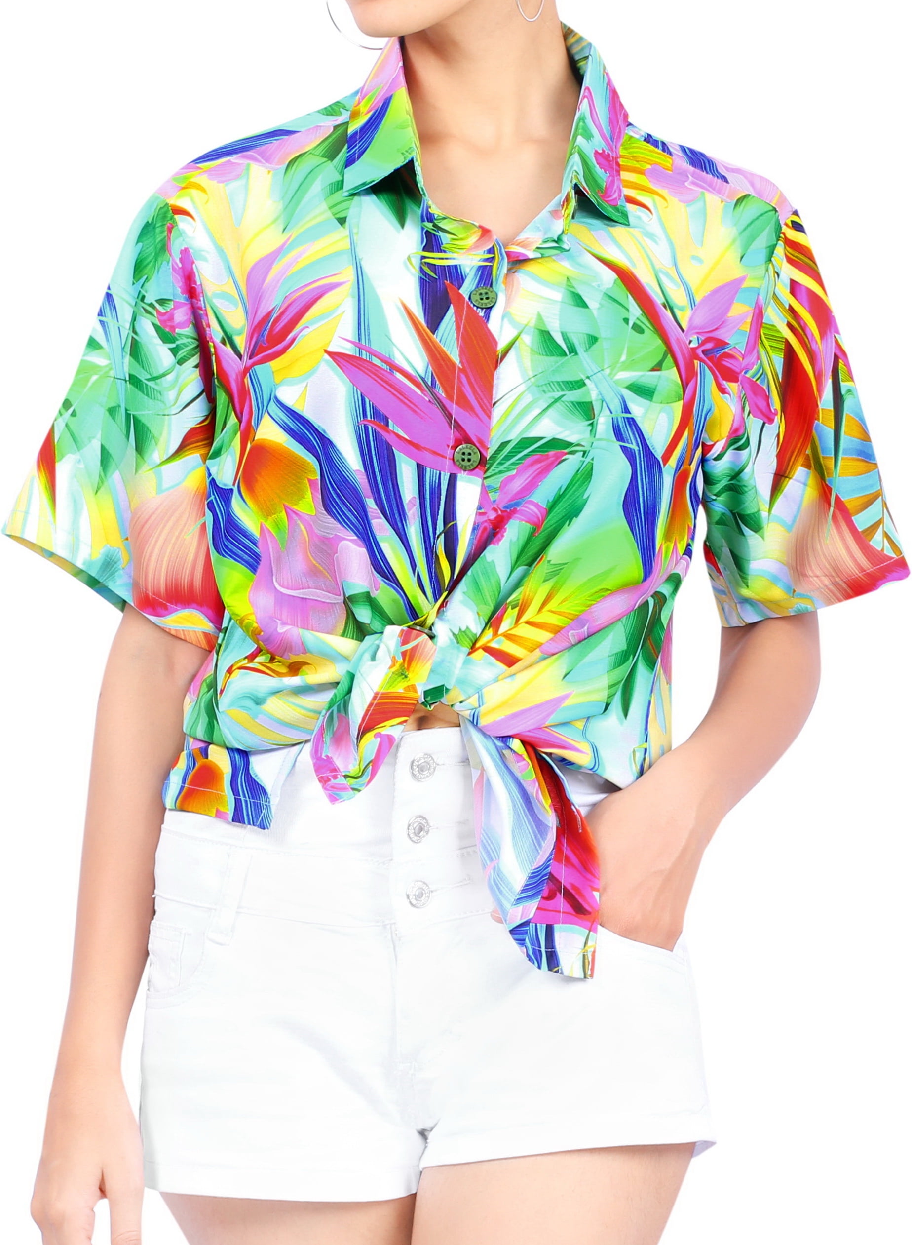 La Leela Womens Casual Beach Blouse Shirt Blouses Short Sleeve Button