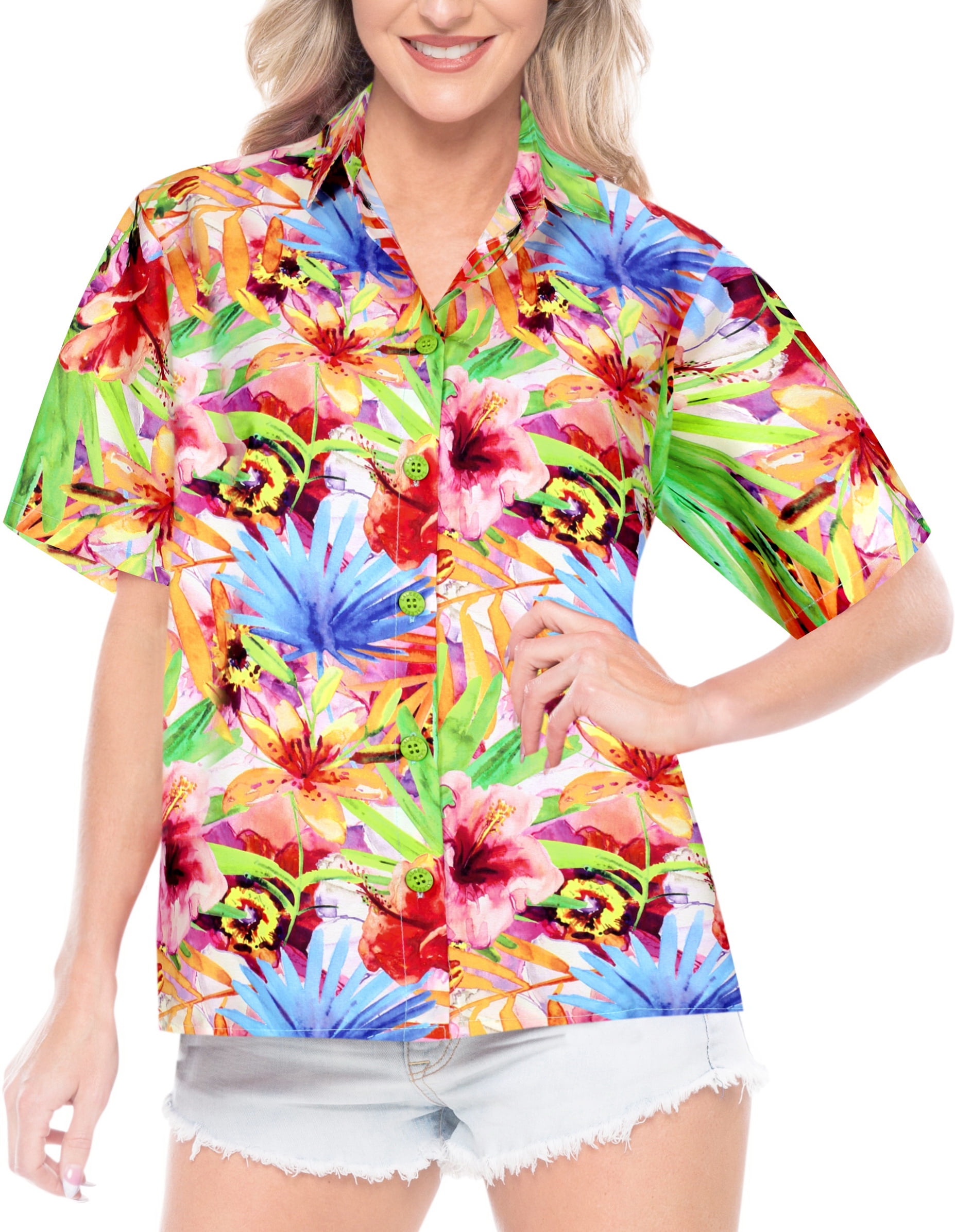 La Leela Womens Casual Beach Blouse Shirt Floral Blouses Button Up