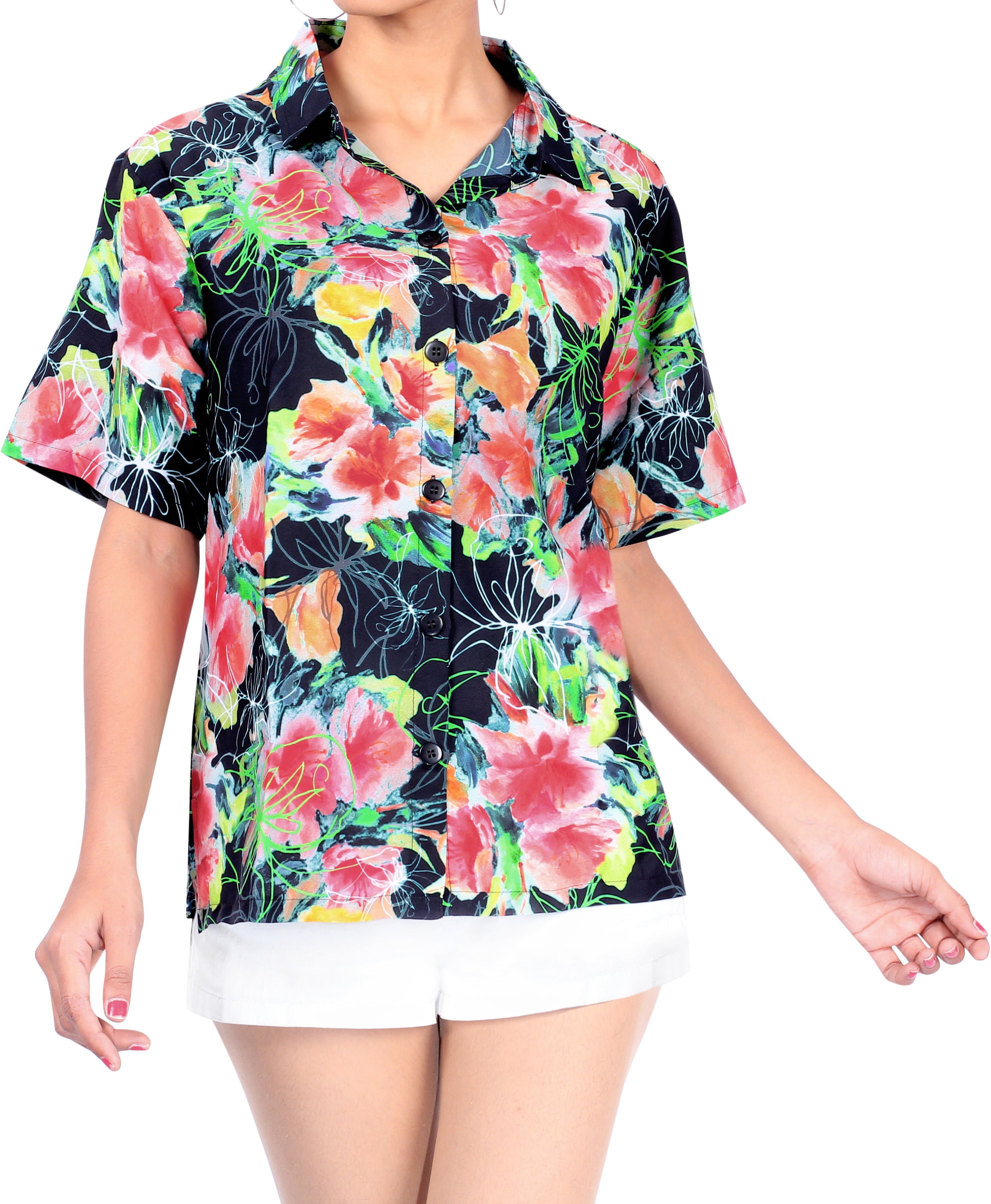La Leela Womens Casual Beach Hawaiian Blouse Shirt Cute Blouses Short