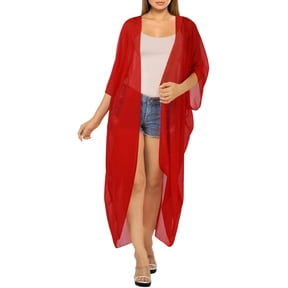 LA LEELA Women's Chiffon Summer Beach Open Front Holiday Kimono ...