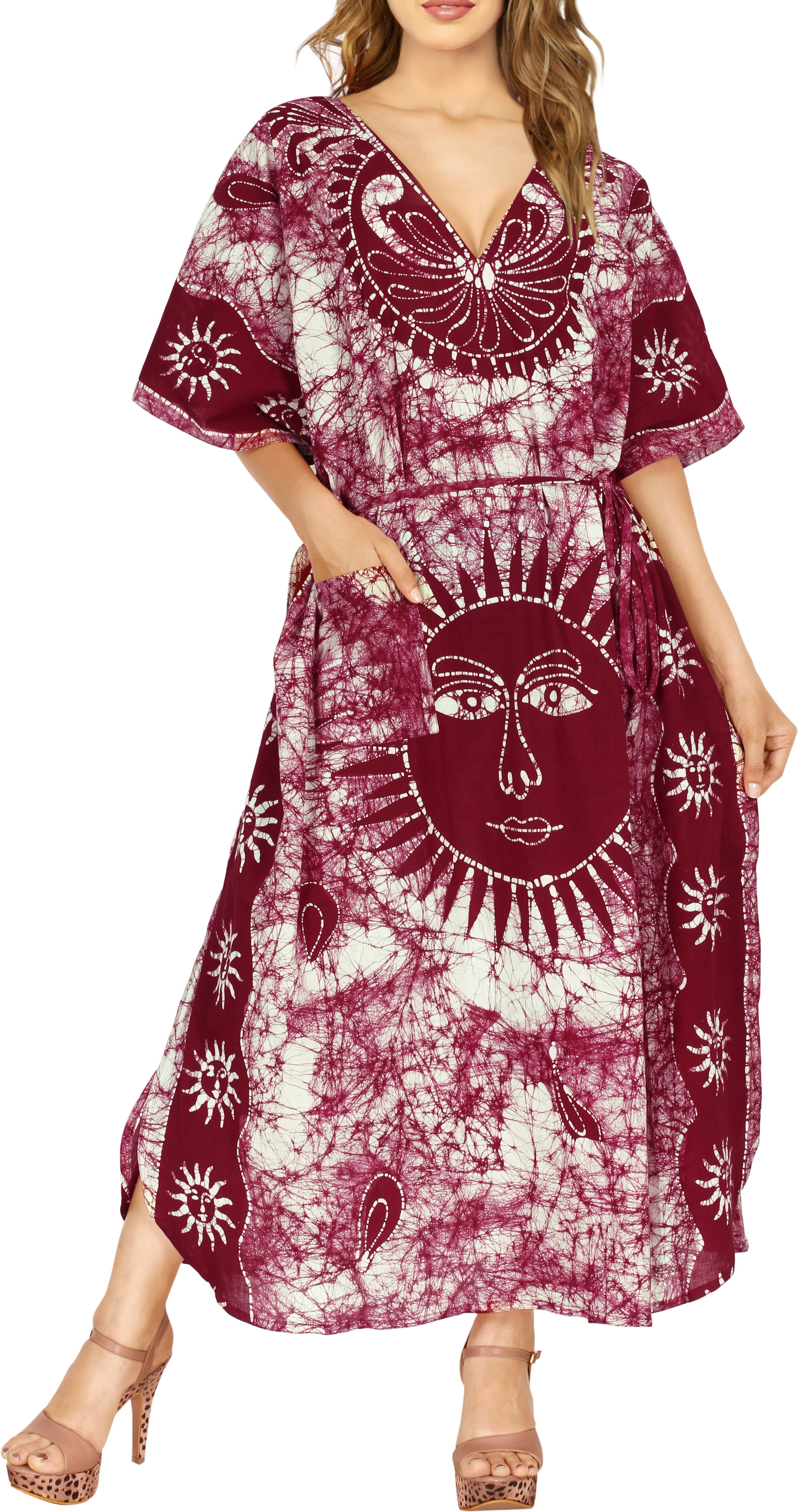 LA LEELA Women's Summer Pocket Nightgown Batik Caftan for Womens ...