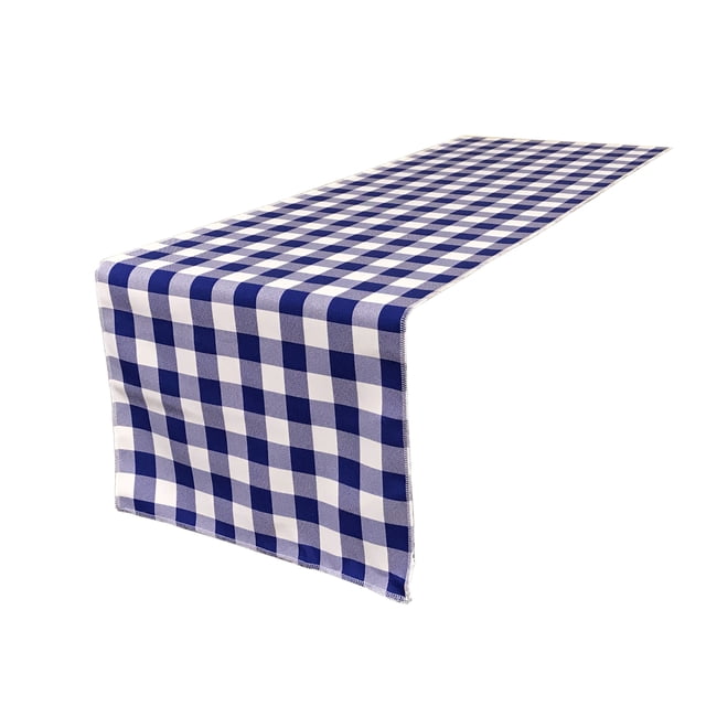 LA Linen Polyester Gingham Checkered 14 by 108-Inch Table Runner, Royal ...