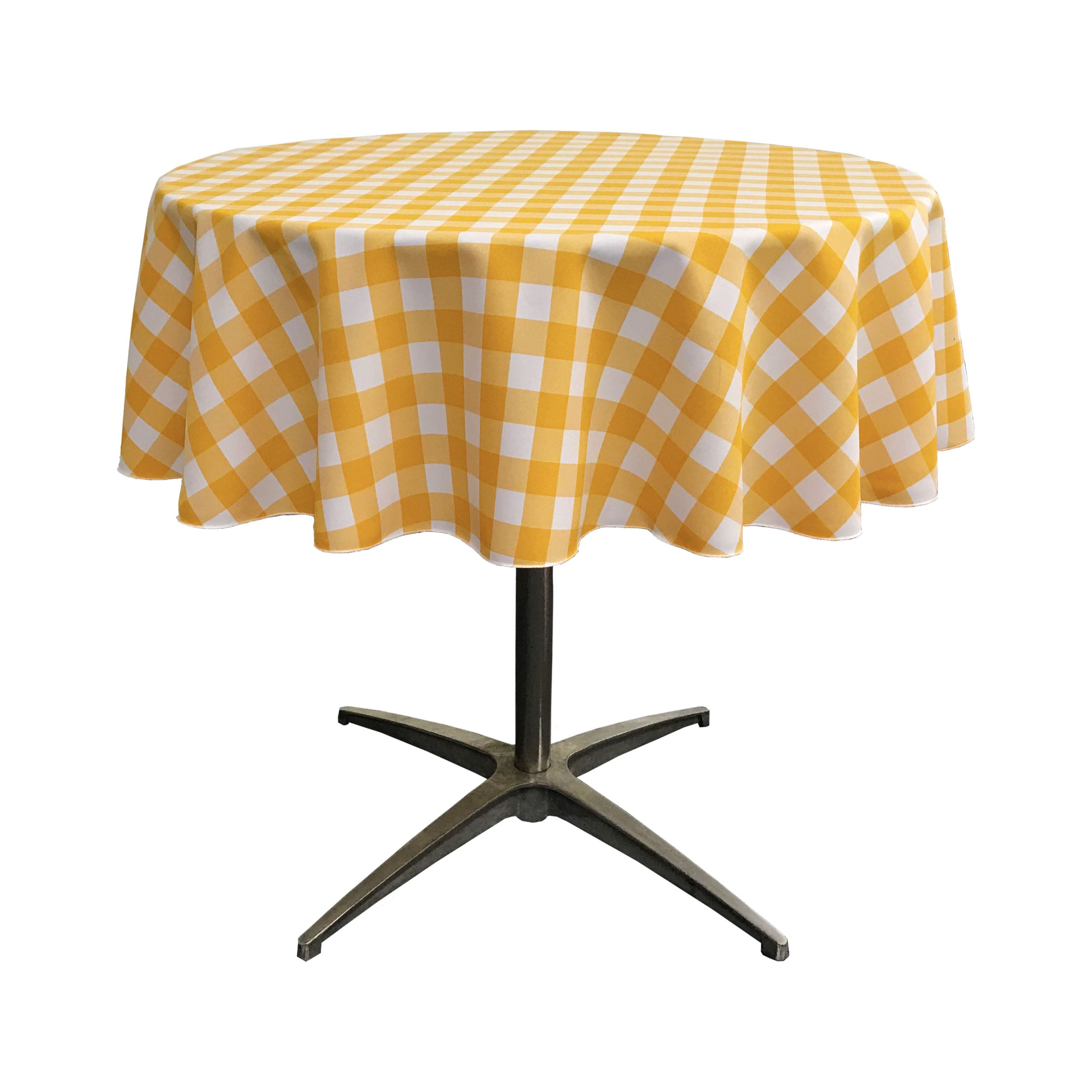 LA Linen Polyester Gingham Checkered 51-Inch Round Tablecloth, Yellow ...