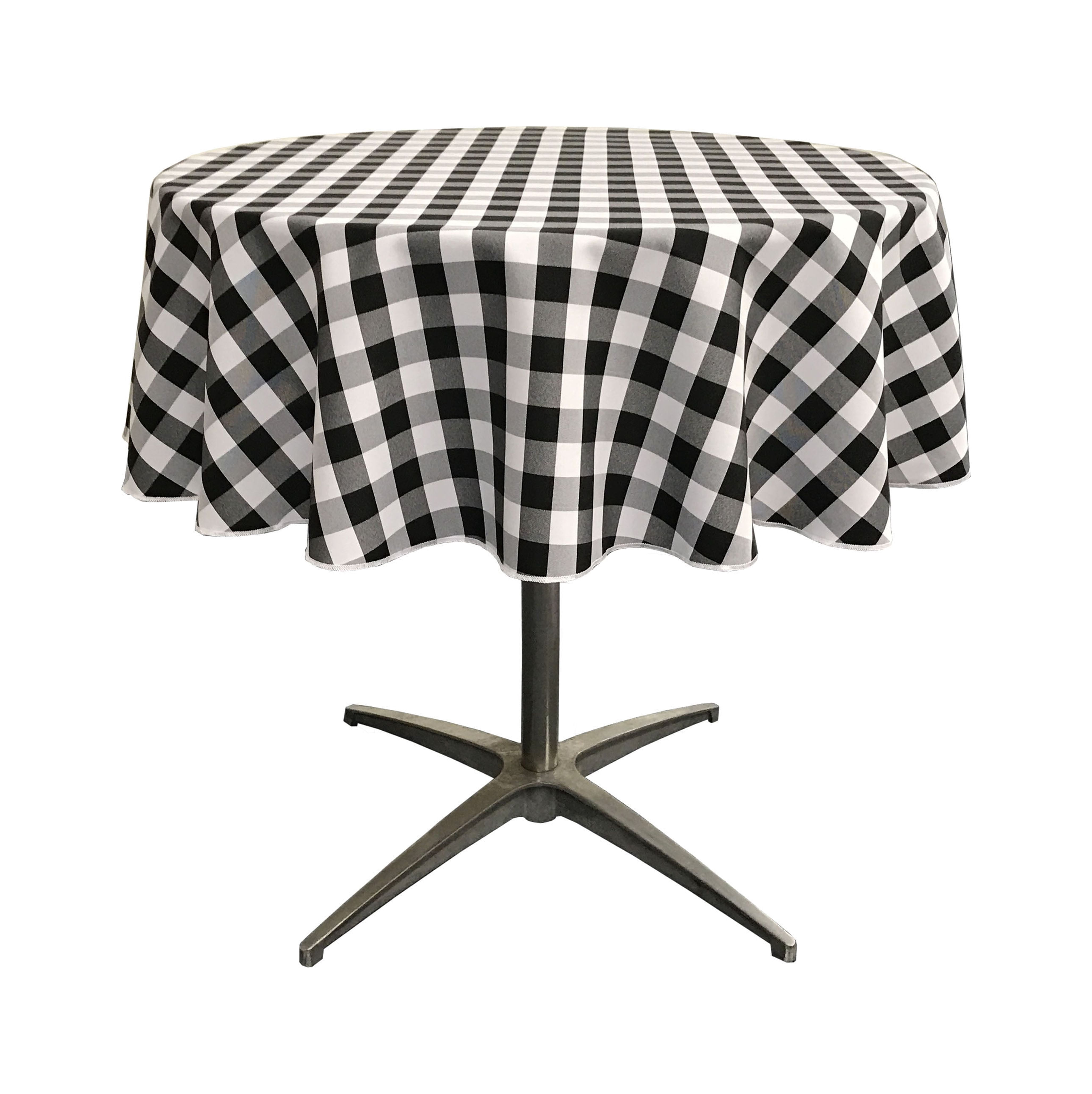 LA Linen Polyester Gingham Checkered 58-Inch Round Tablecloth, Black ...