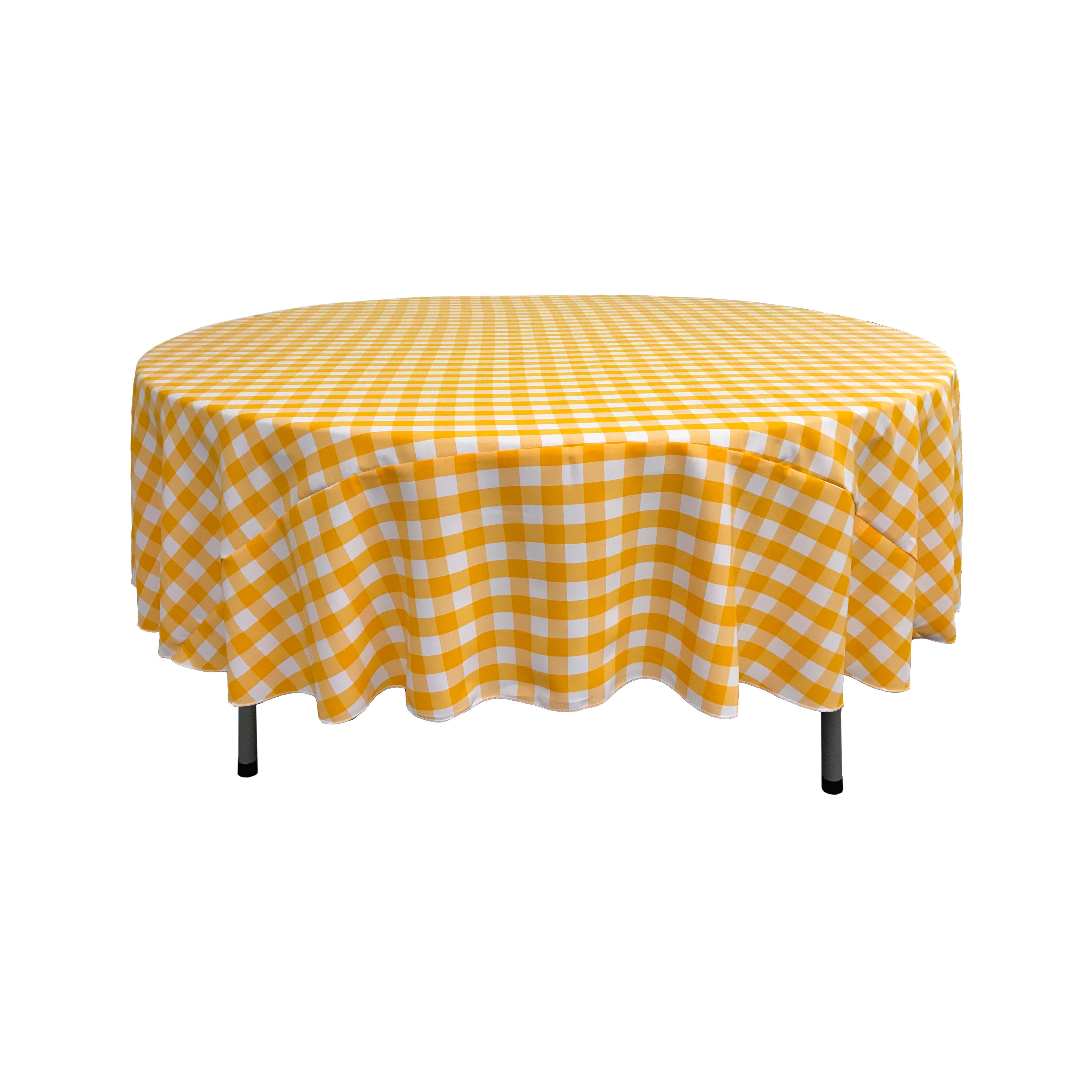 LA Linen Polyester Gingham Checkered 72-Inch Round Tablecloth, Yellow ...