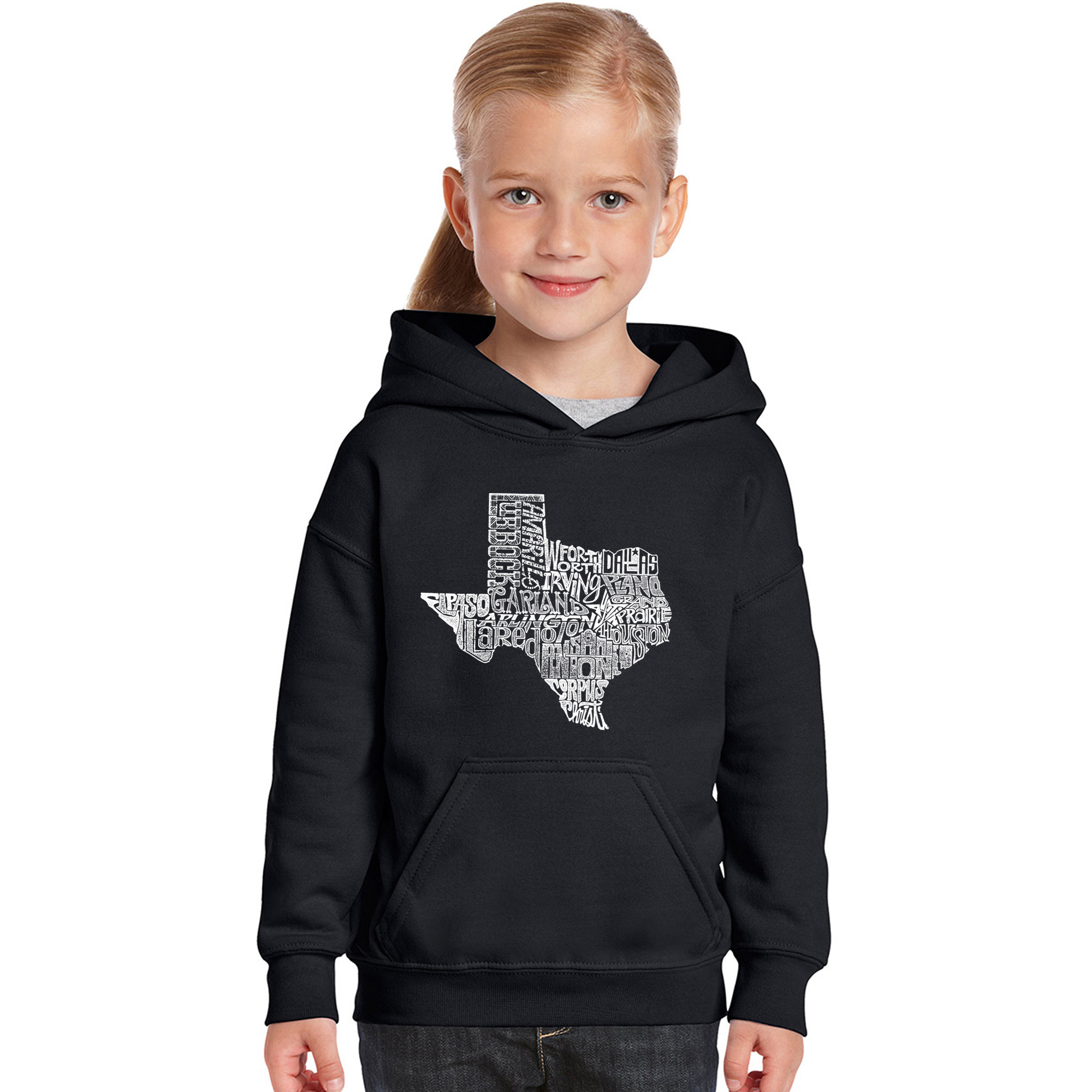 LA Pop Art Girl's Word Art Hooded Sweatshirt - The Great State of Texas ...