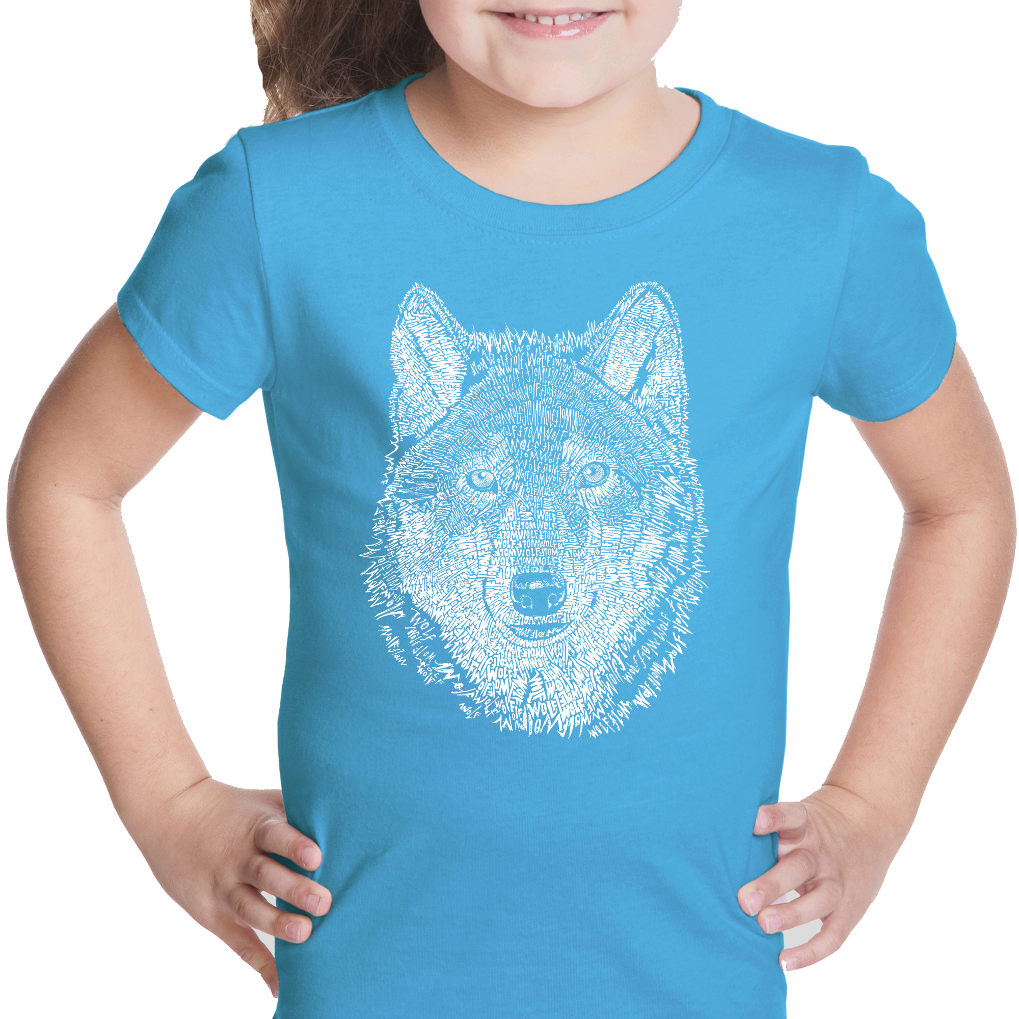 LA Pop Art Girl's Word Art T-shirt, Wolf Design, 100% Cotton - Walmart.com