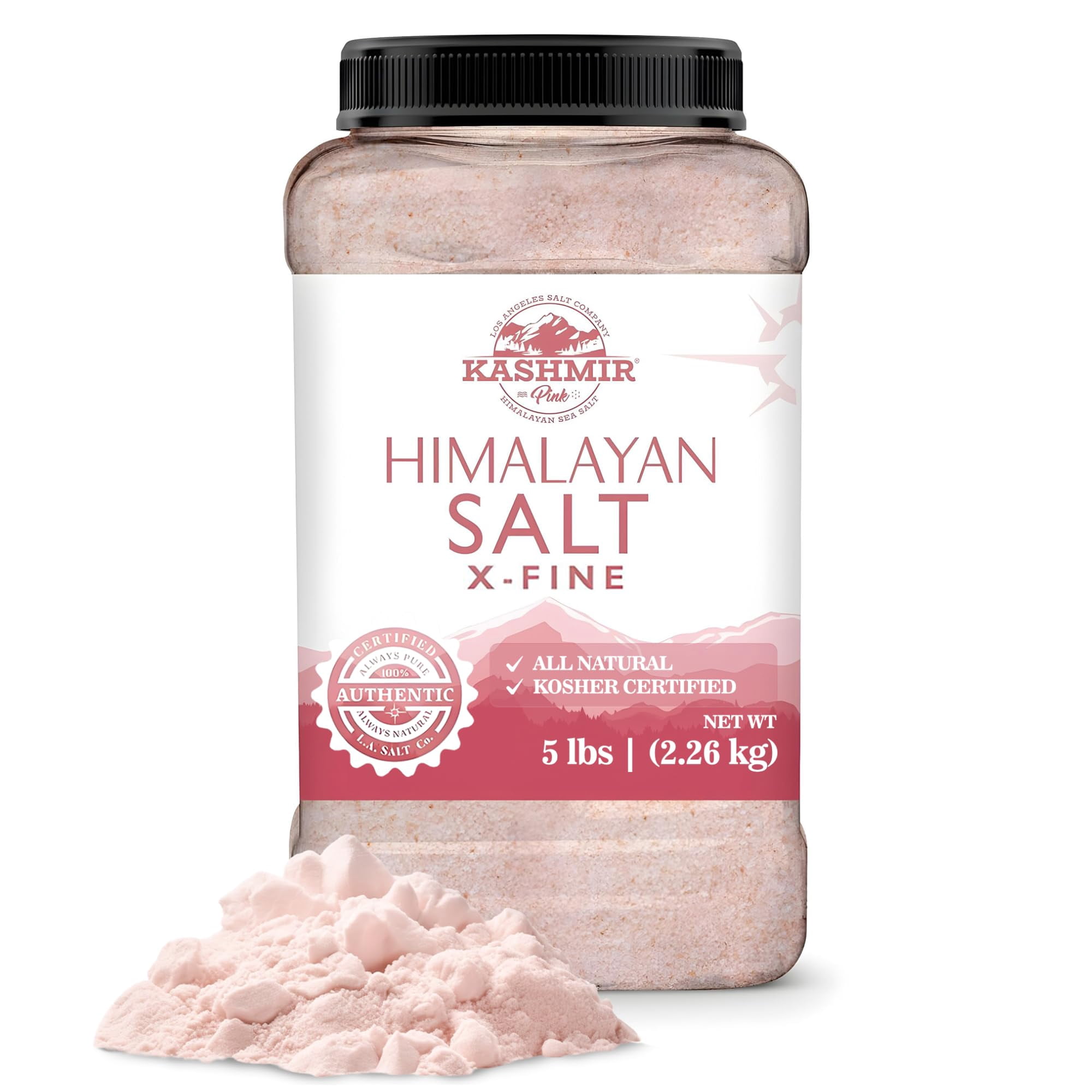 LA SALT CO Kashmir ESF27 5 Lbs Pink Himalayan Salt Bulk Jar, X-Fine ...