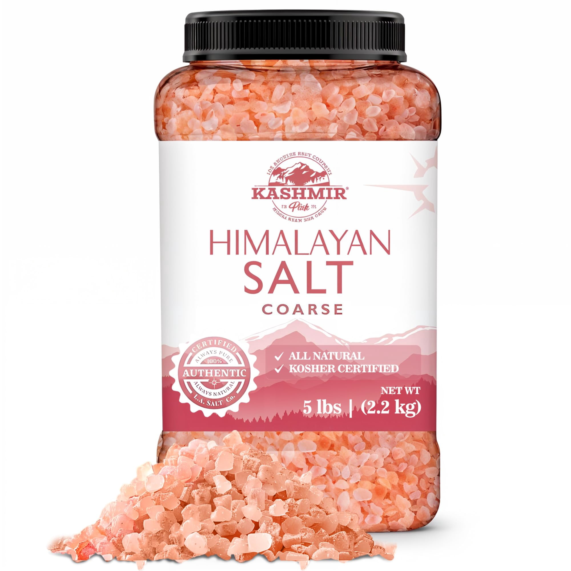 LA SALT CO Kashmir HMF23 5 Lbs Pink Himalayan Salt Bulk Jar, Coarse ...