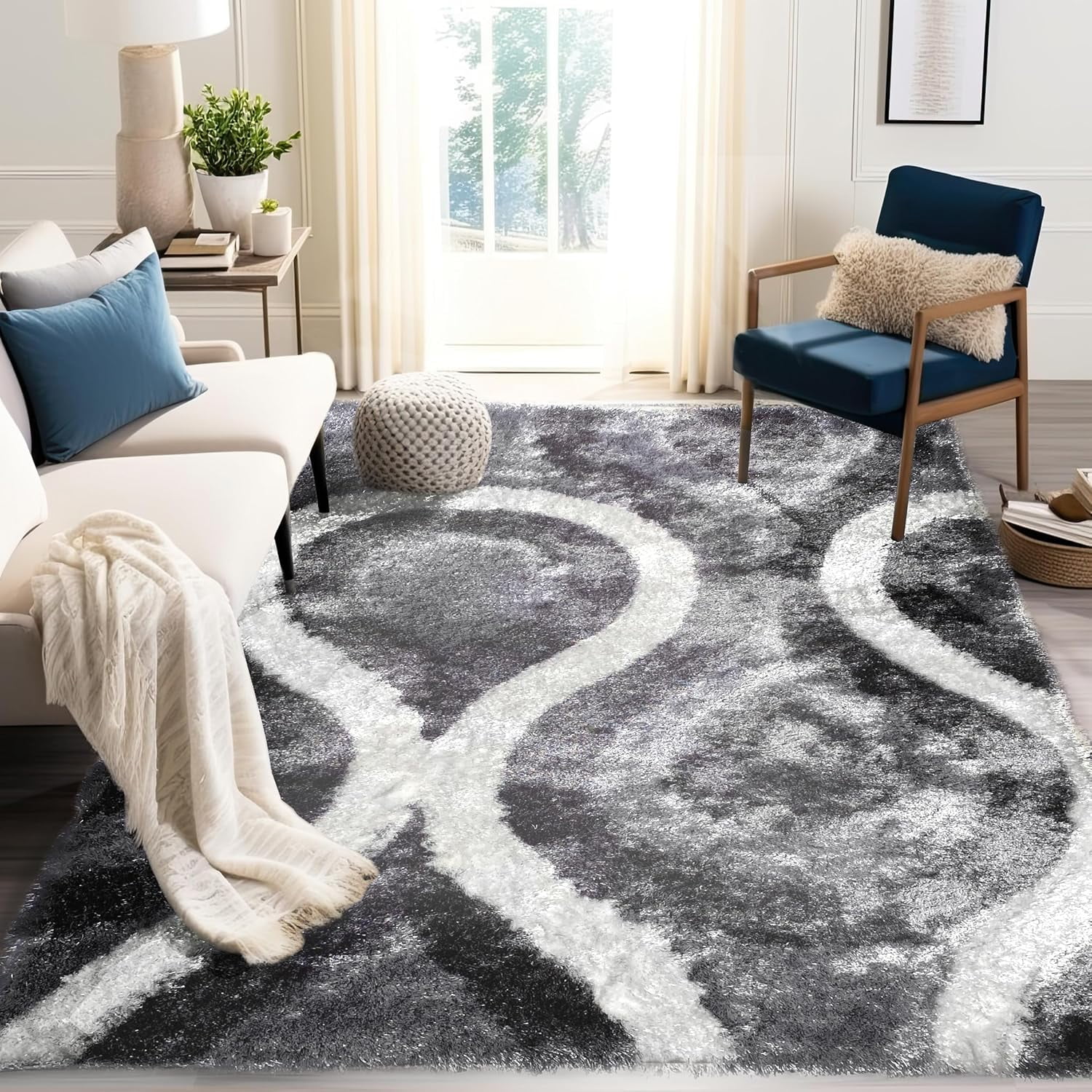 LA Soft Fluffy Large Plush Contemporary Braided gy 8x10 Feet 3D Area ...