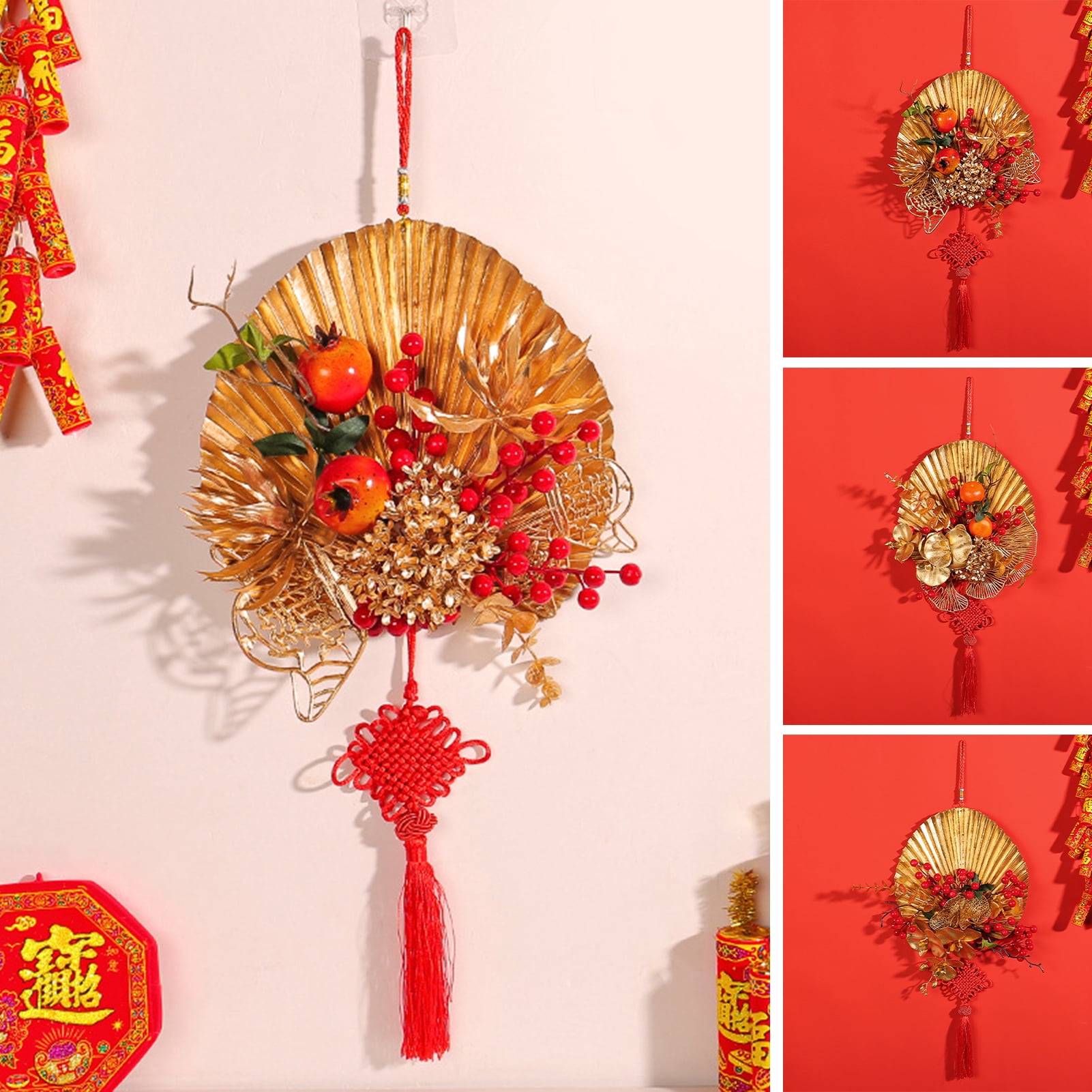 LA TALUS 2024 New Year Fan Wreath Pendant Festive Fan Garland with ...