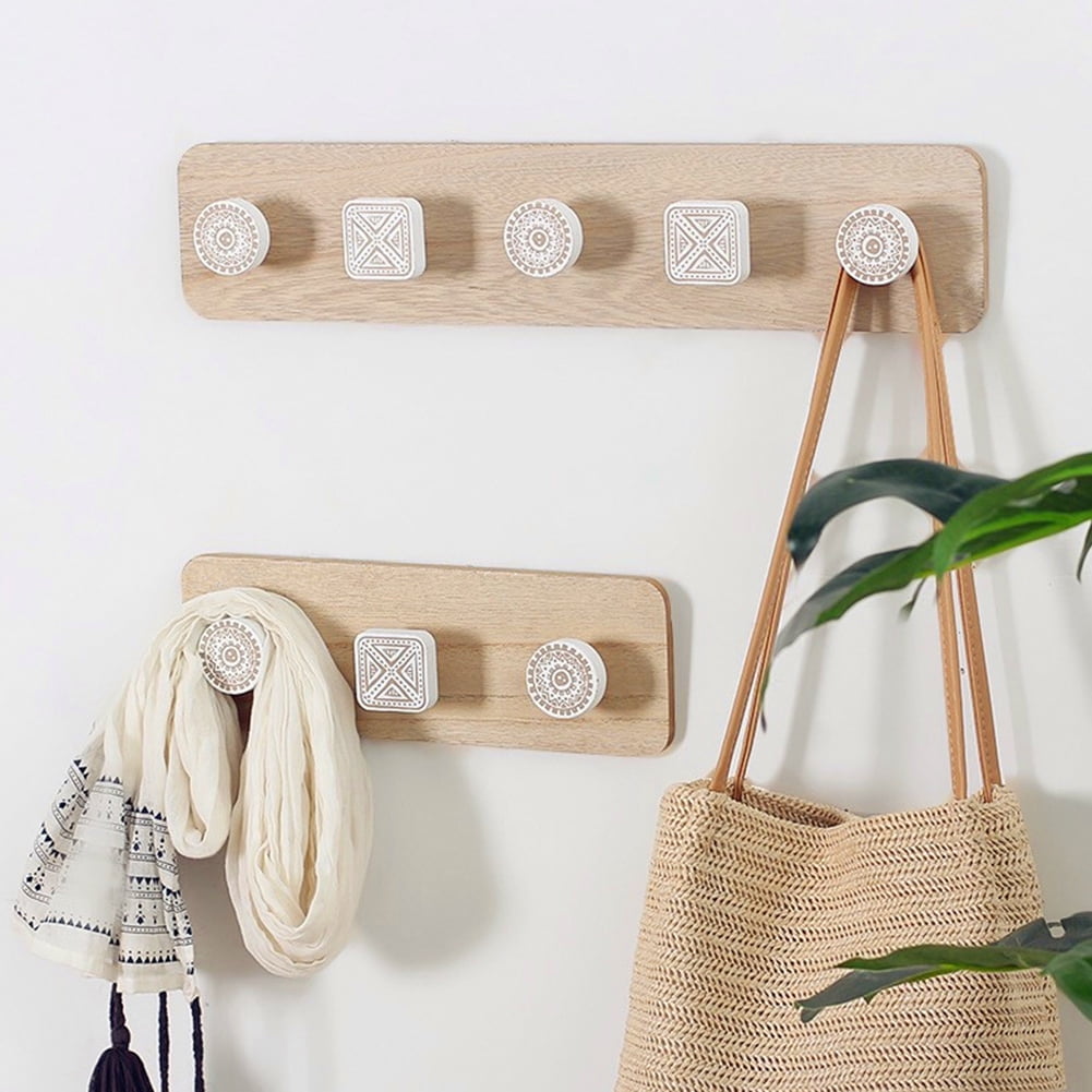 LA TALUS 3/4/5 Hooks Nordic Style Wall Mounted Wood Coat Hanger Storage ...