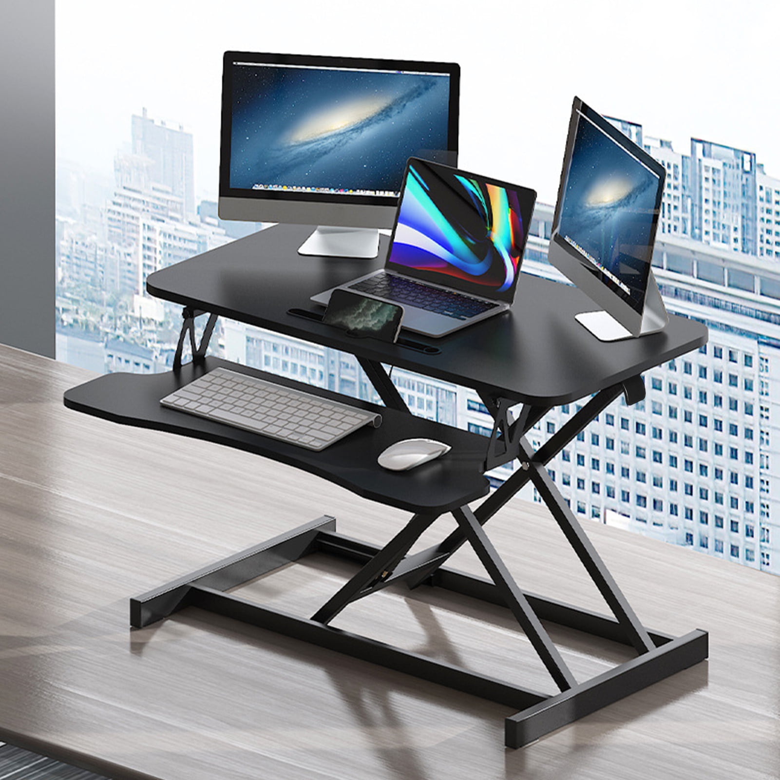 LA TALUS 32 Inch Pneumatic Standing Desk Converter, Dual Monitor Lift ...