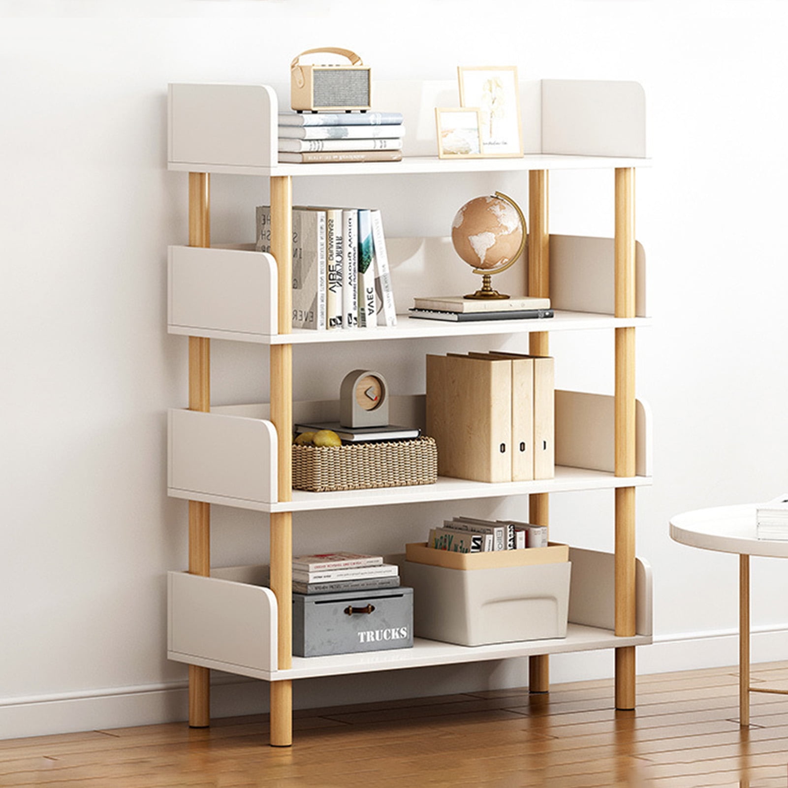 LA TALUS 4-Tier Wooden Open Bookcase, Freestanding Kids Book Storage ...