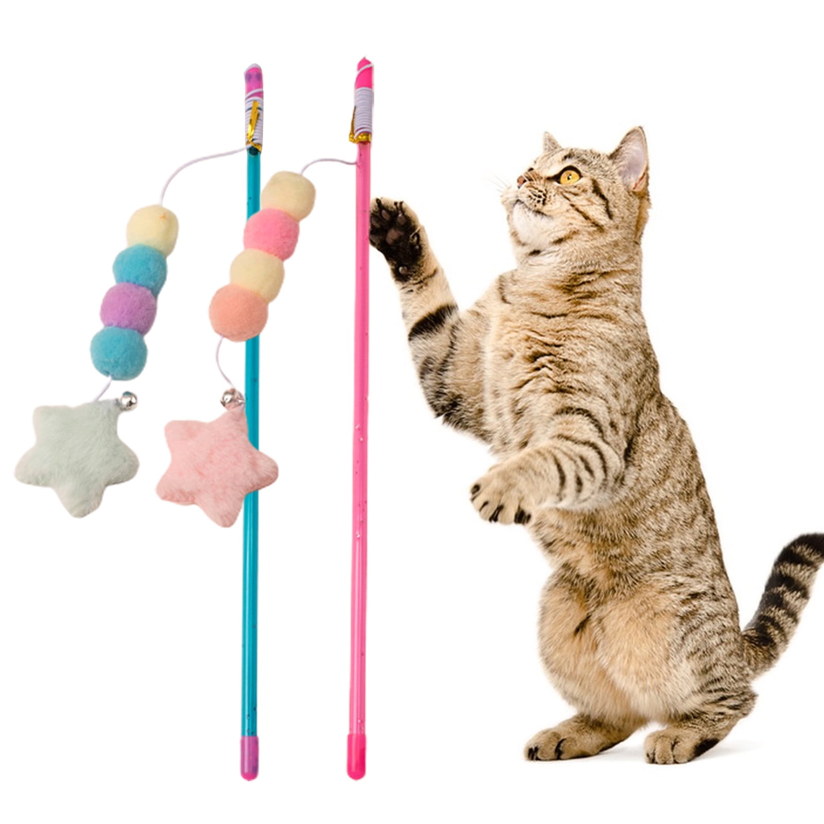 LA TALUS Cat Stick Toy Elastic Rope Plush Ball Star Pendant Bite ...