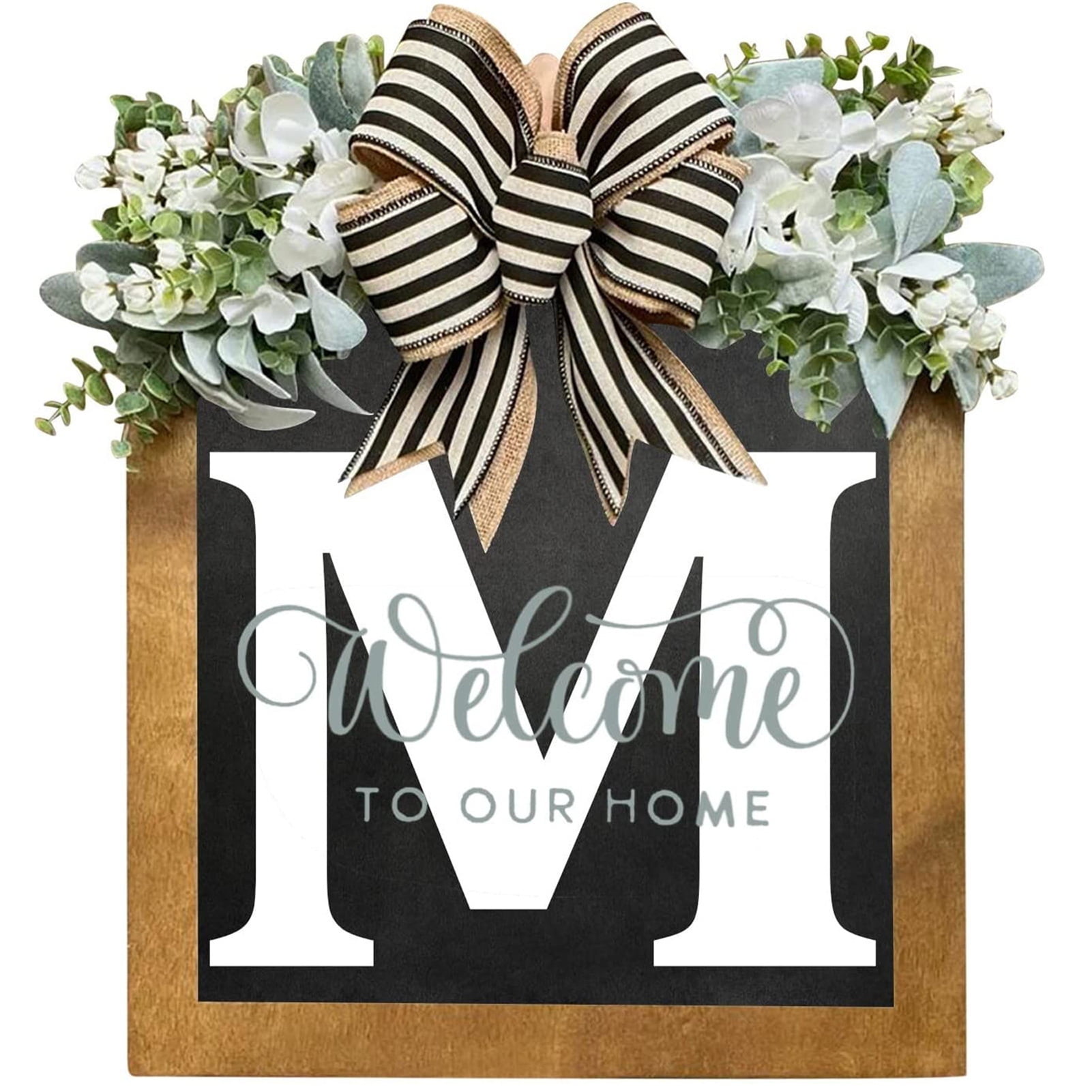 LA TALUS Front Door Wreath Burr-free Alphabet Design Faux Greenery with ...